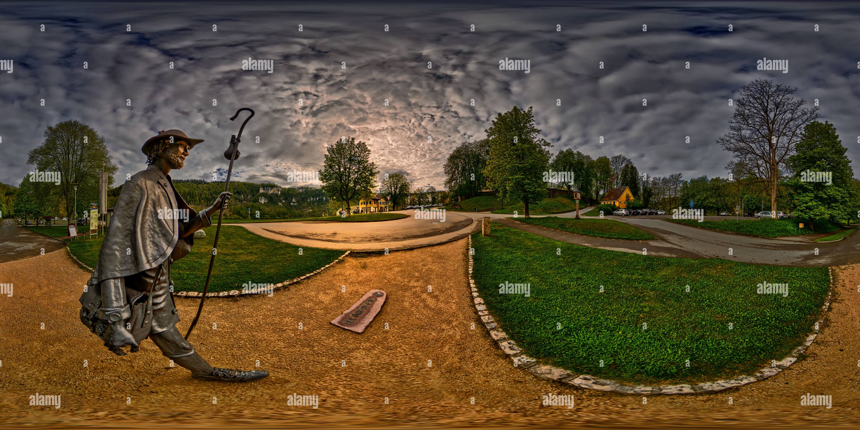 360° view of Beuron, Pilgrim (Statue From Peter Klink) arrives In the ...