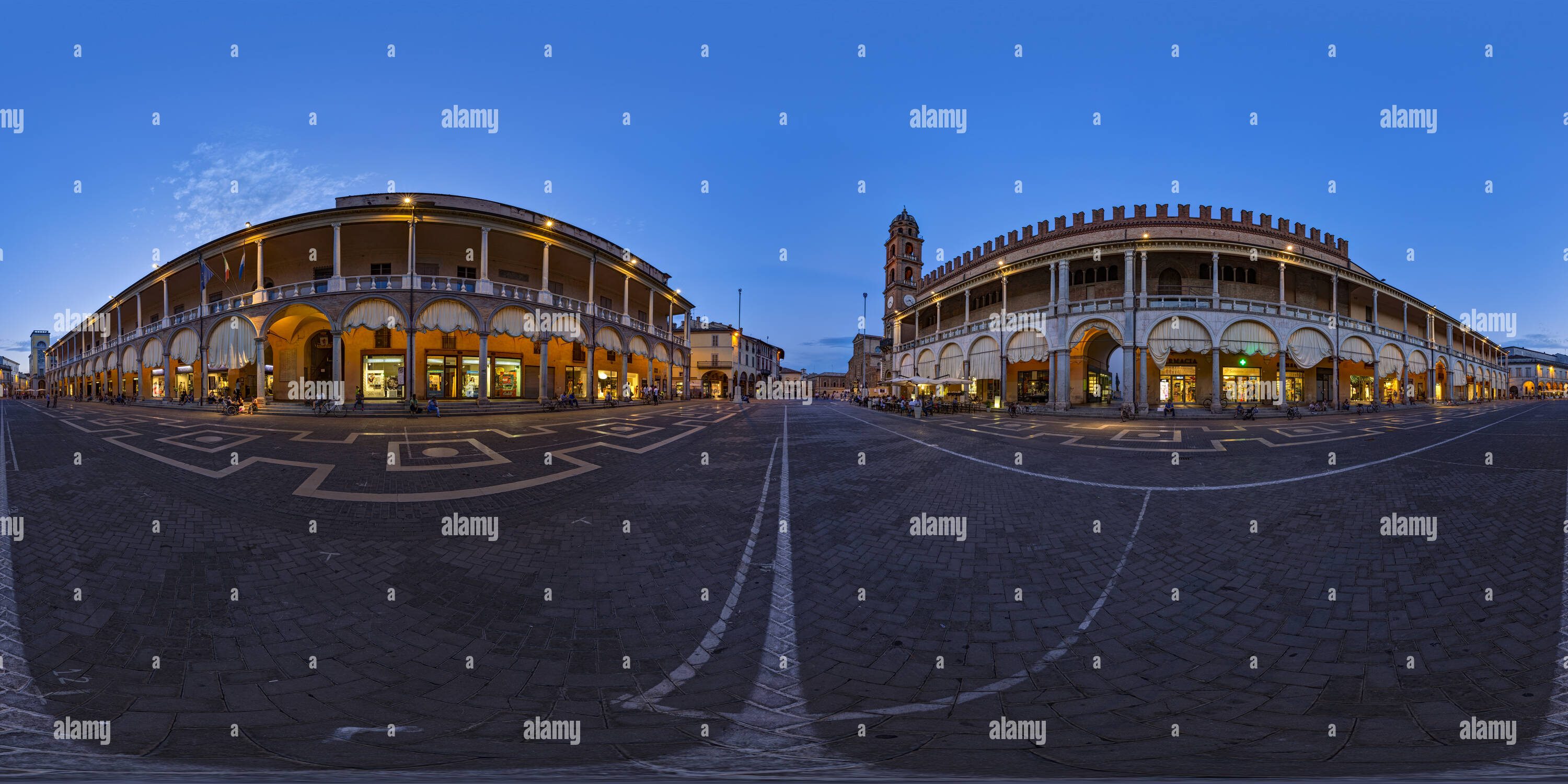 360° view of Blue Hour at the Piazza del Popolo, Faenza, Emilia Romagna ...