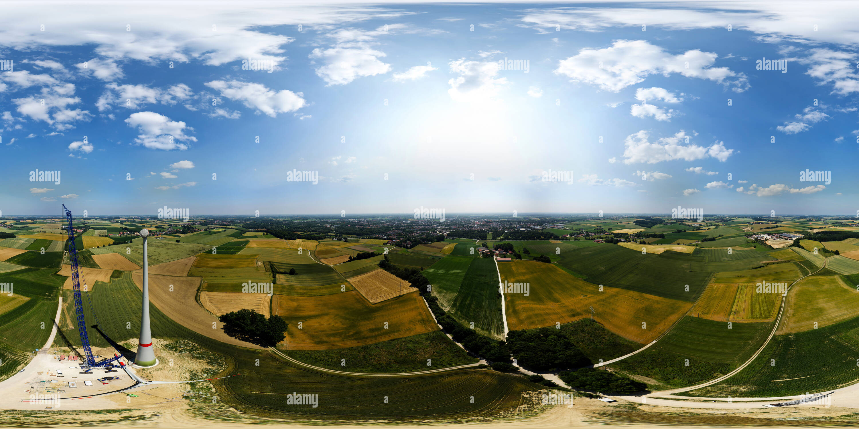 360° view of Enercon E82 Wind Power Plant construction, Aerial View - Alamy