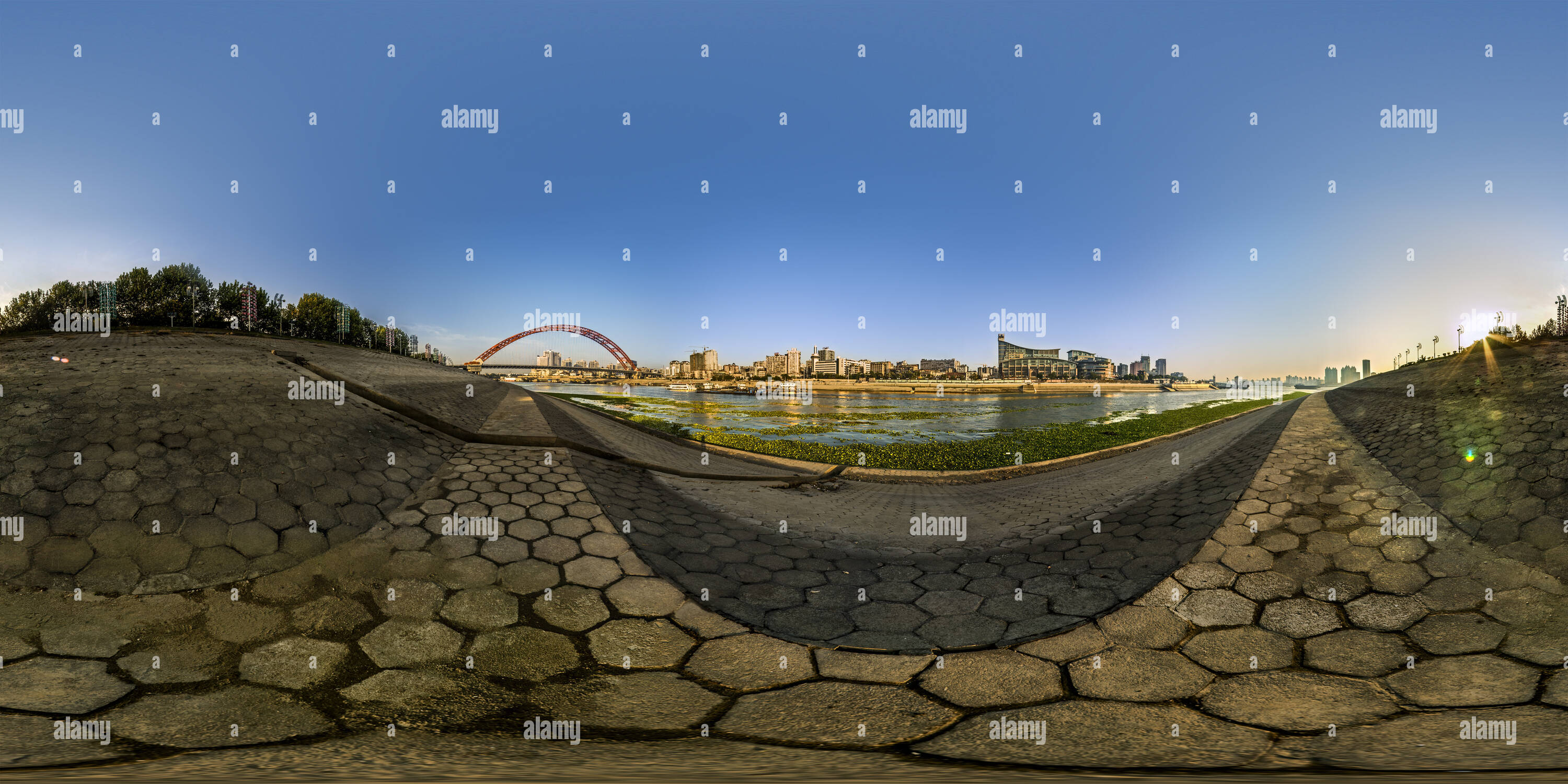 360° view of Hubei Wuhan Hanjiang River Beach Park——Hanjiang River and ...