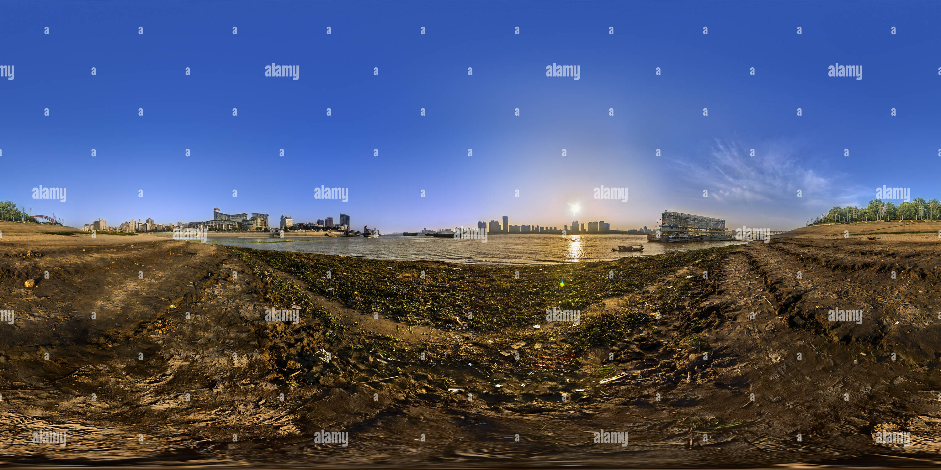 360° view of Hubei Wuhan Hanjiang River Beach Park——Hanjiang River and ...