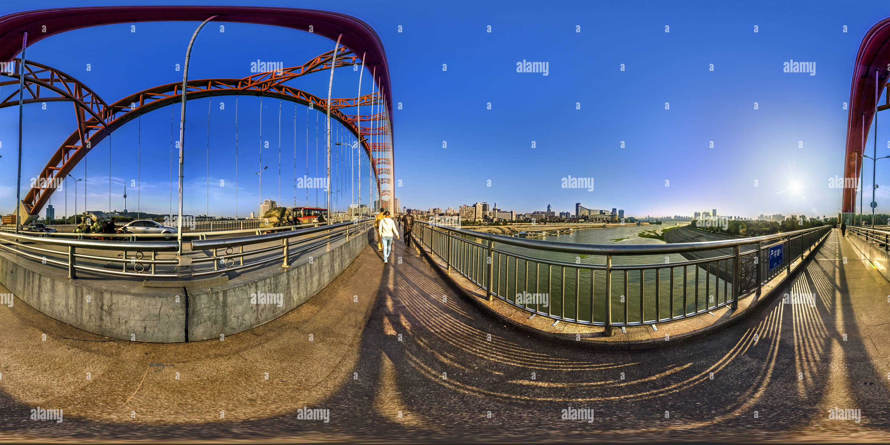 360° view of Hubei Wuhan Hanjiang River Beach Park——Qingchuan Bridge ...