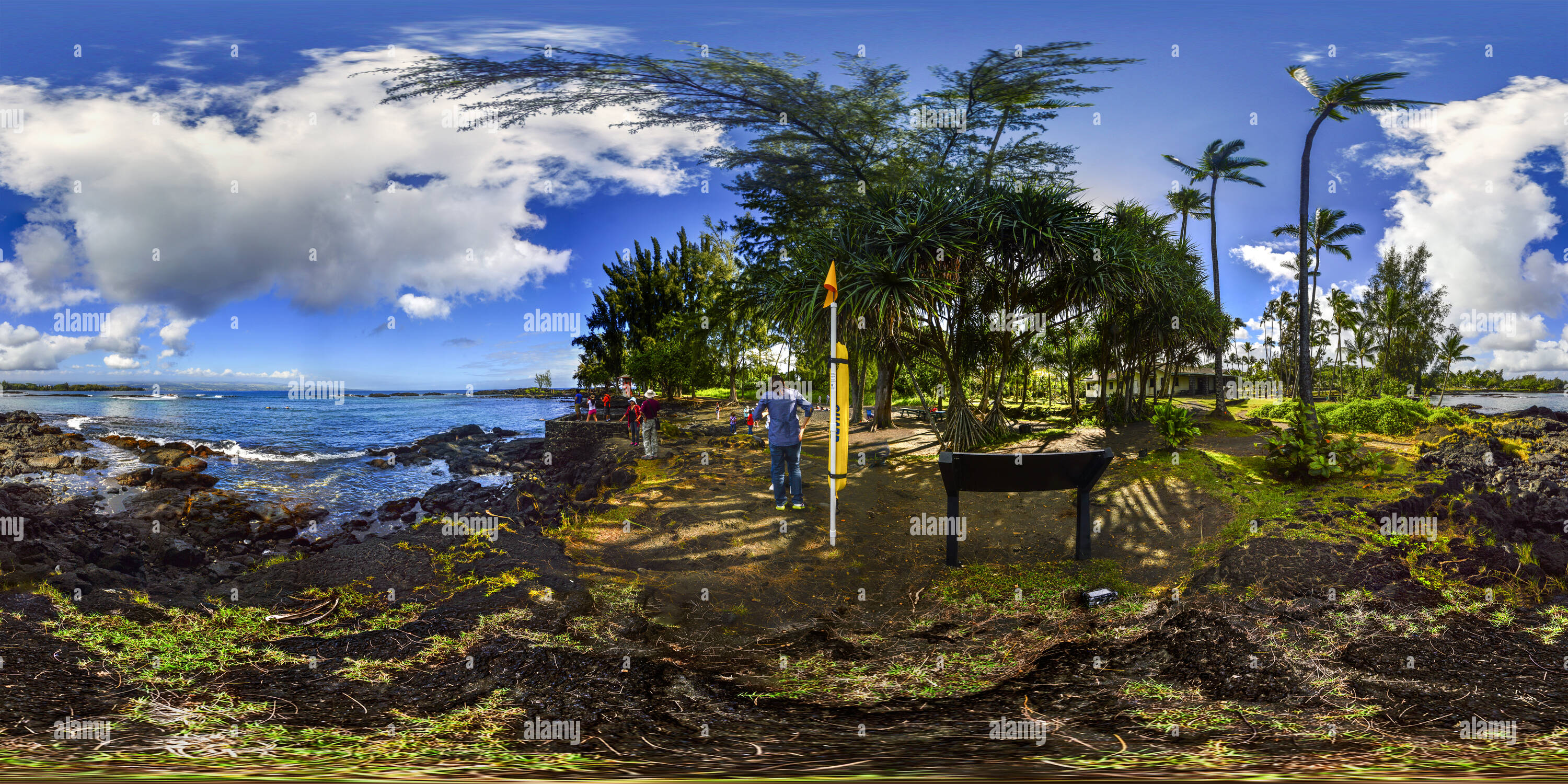 360° view of American Hawaii Volcano Island ——Punaluu Black Sand Beach ...