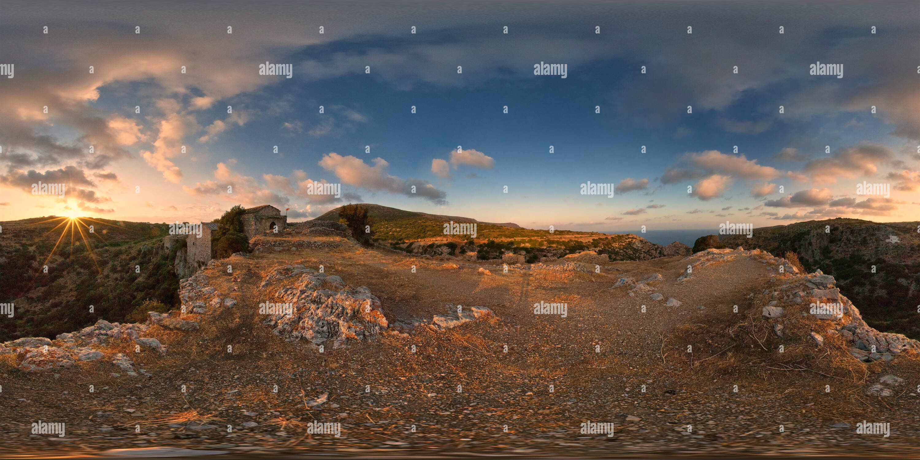 360° view of Kato Chora Castle, Milopotamos, Kithira island, Greece - Alamy