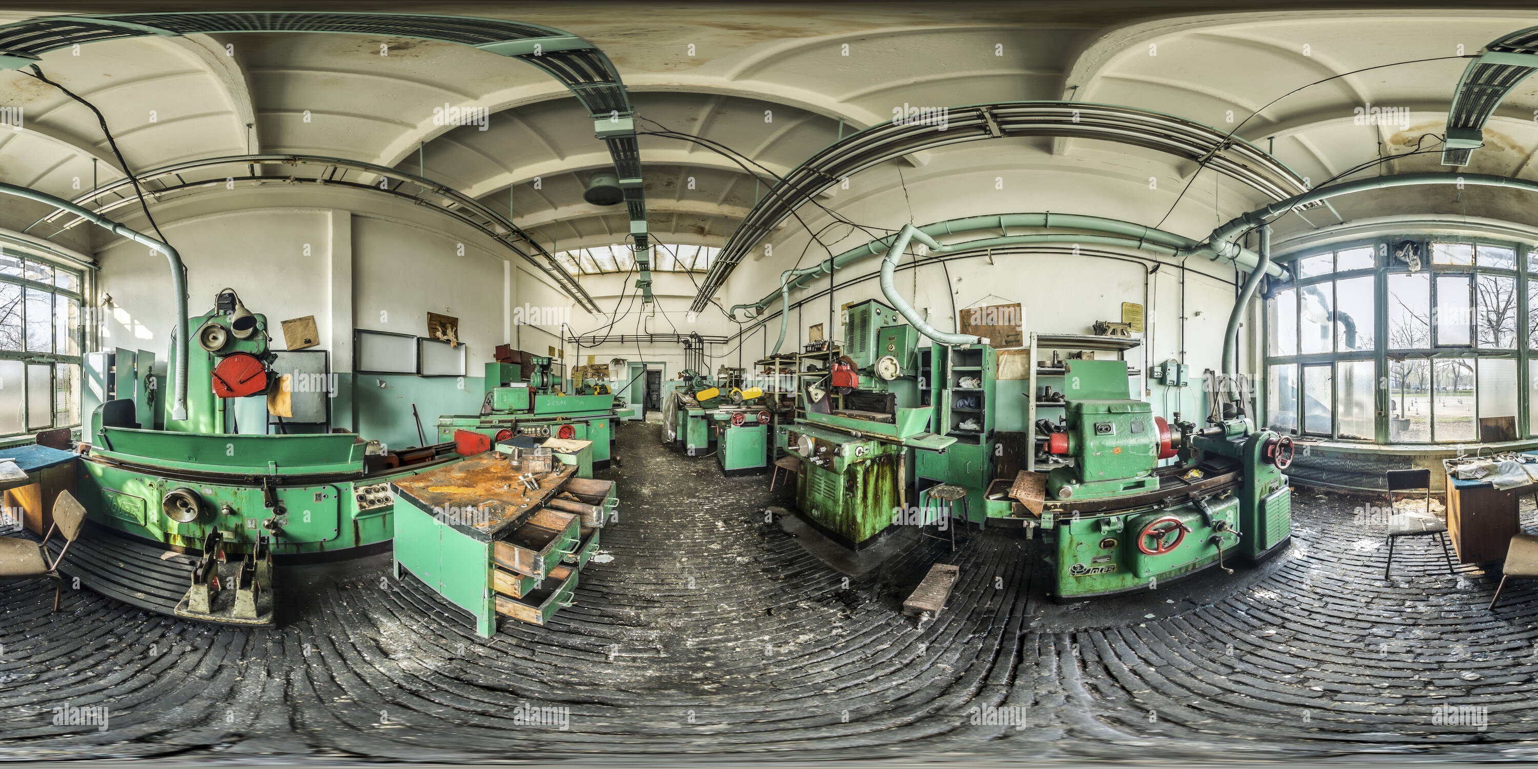 360° view of Abandoned school workshops - Alamy