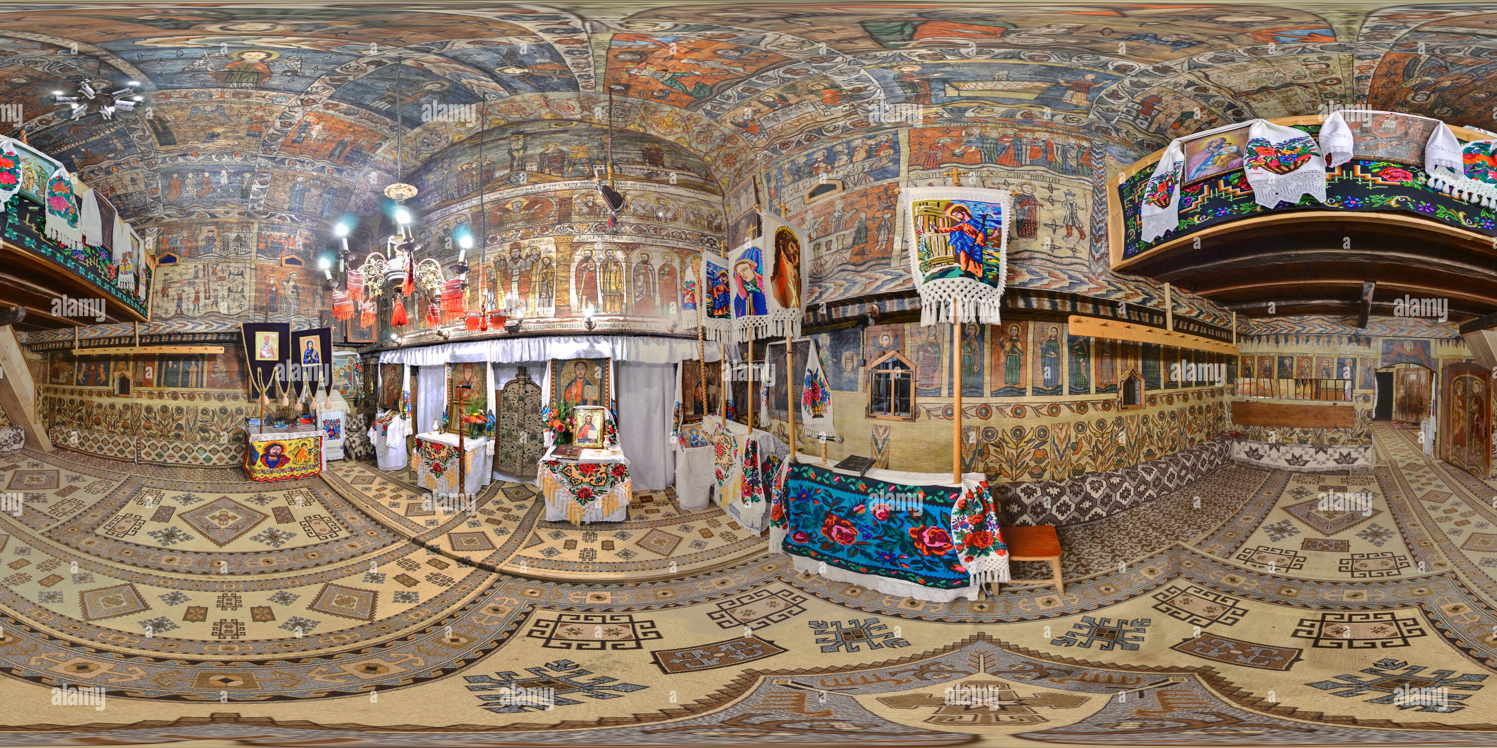 360° view of „Pious Paraschiva” Wooden Church, Desesti, Maramures ...