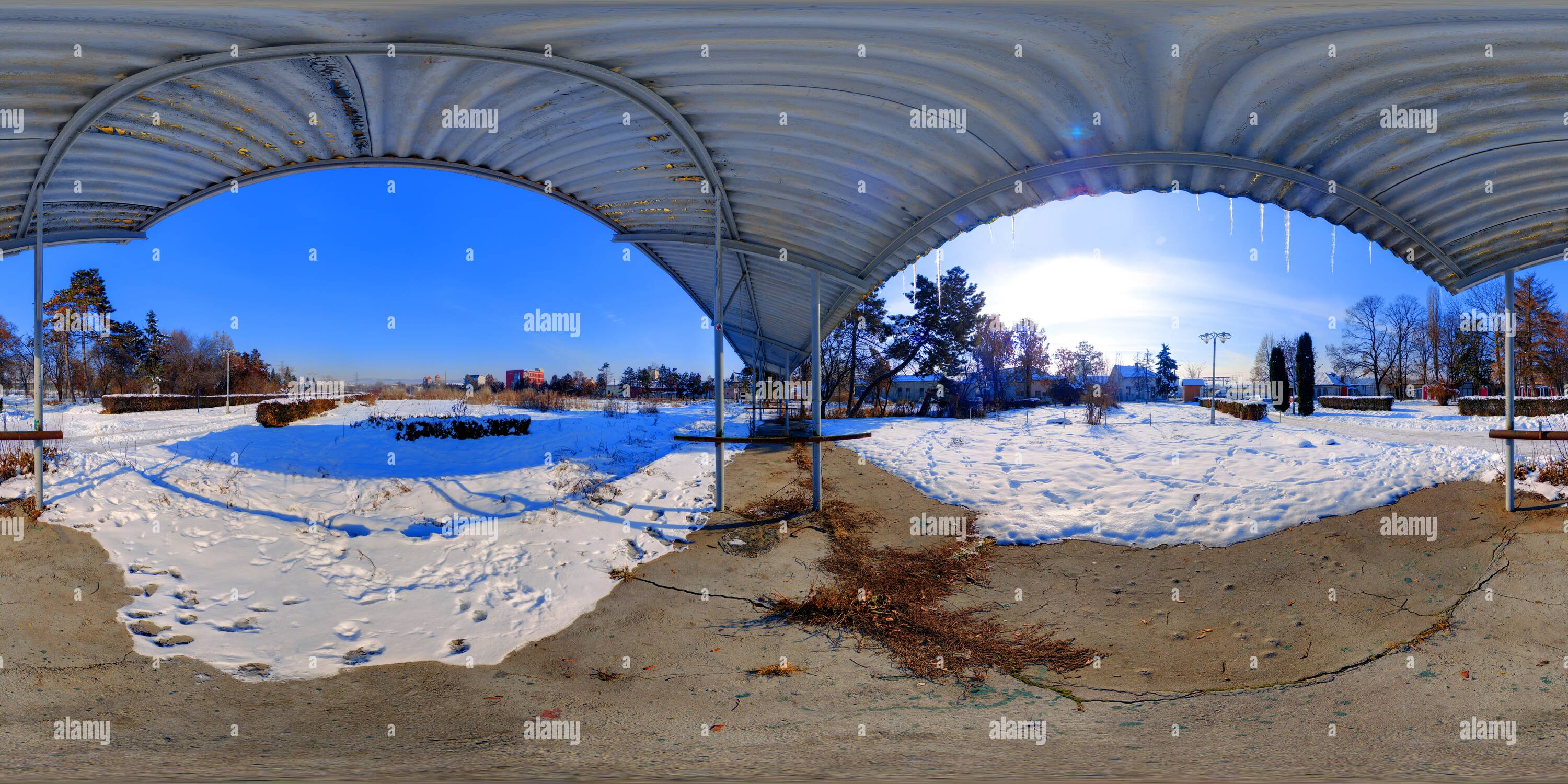 360° view of Ruined Trainstation in Railwaymen's Park (Parcul ...
