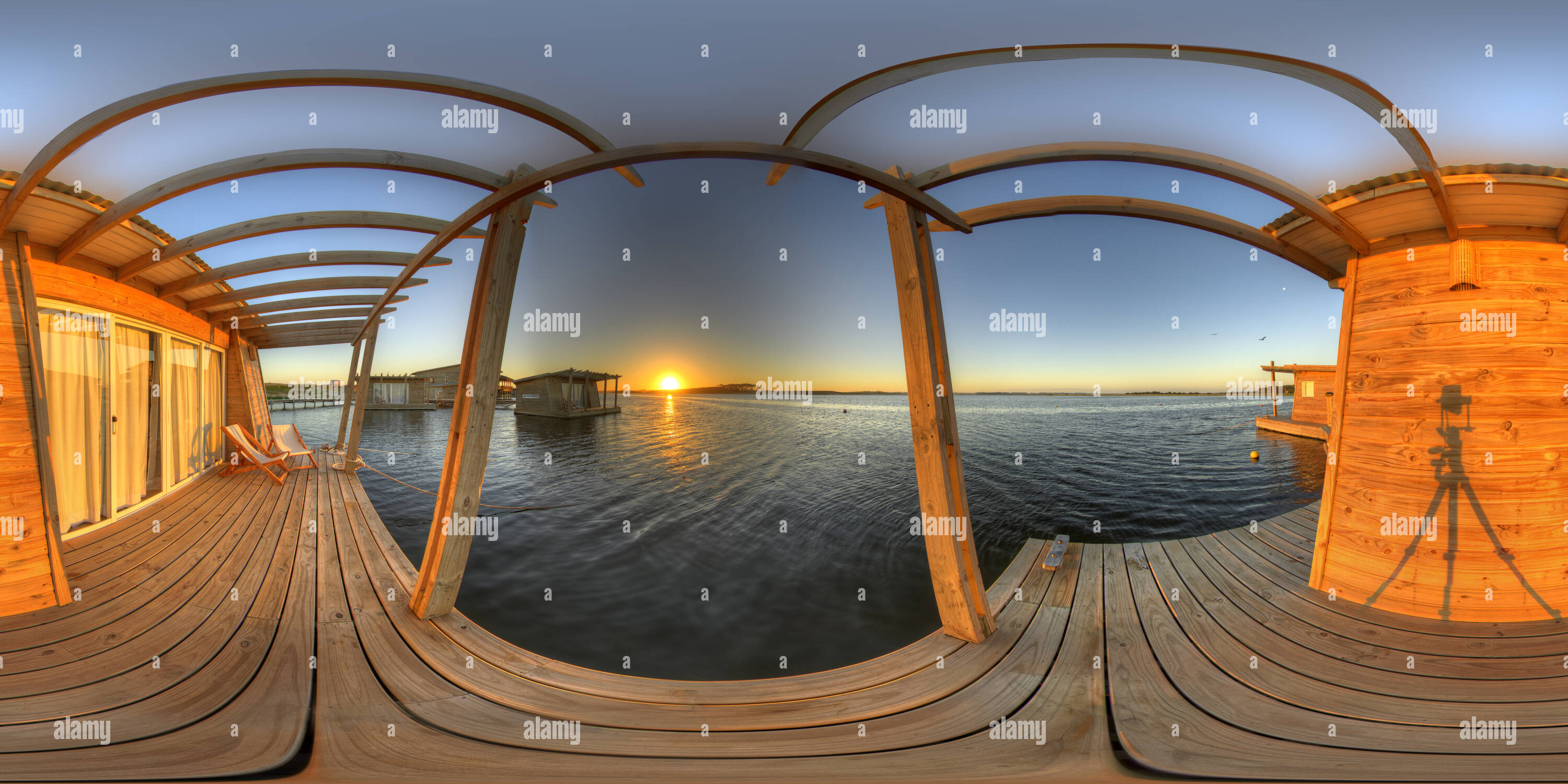 360° view of Floating Hotel on Laguna Garzon, sunset - Alamy