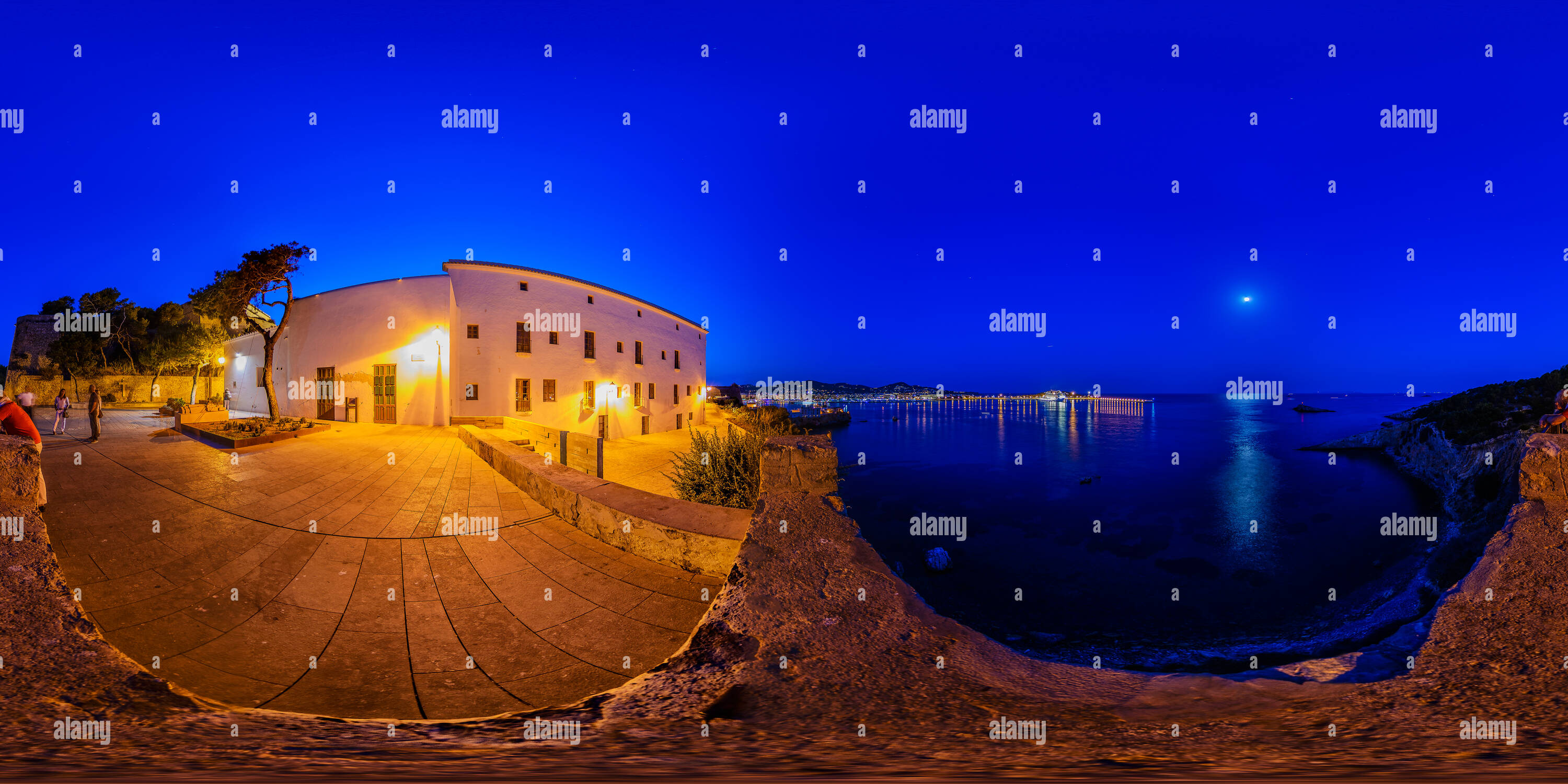 360° view of Ibiza - Moonlight in the harbor entrance - Alamy