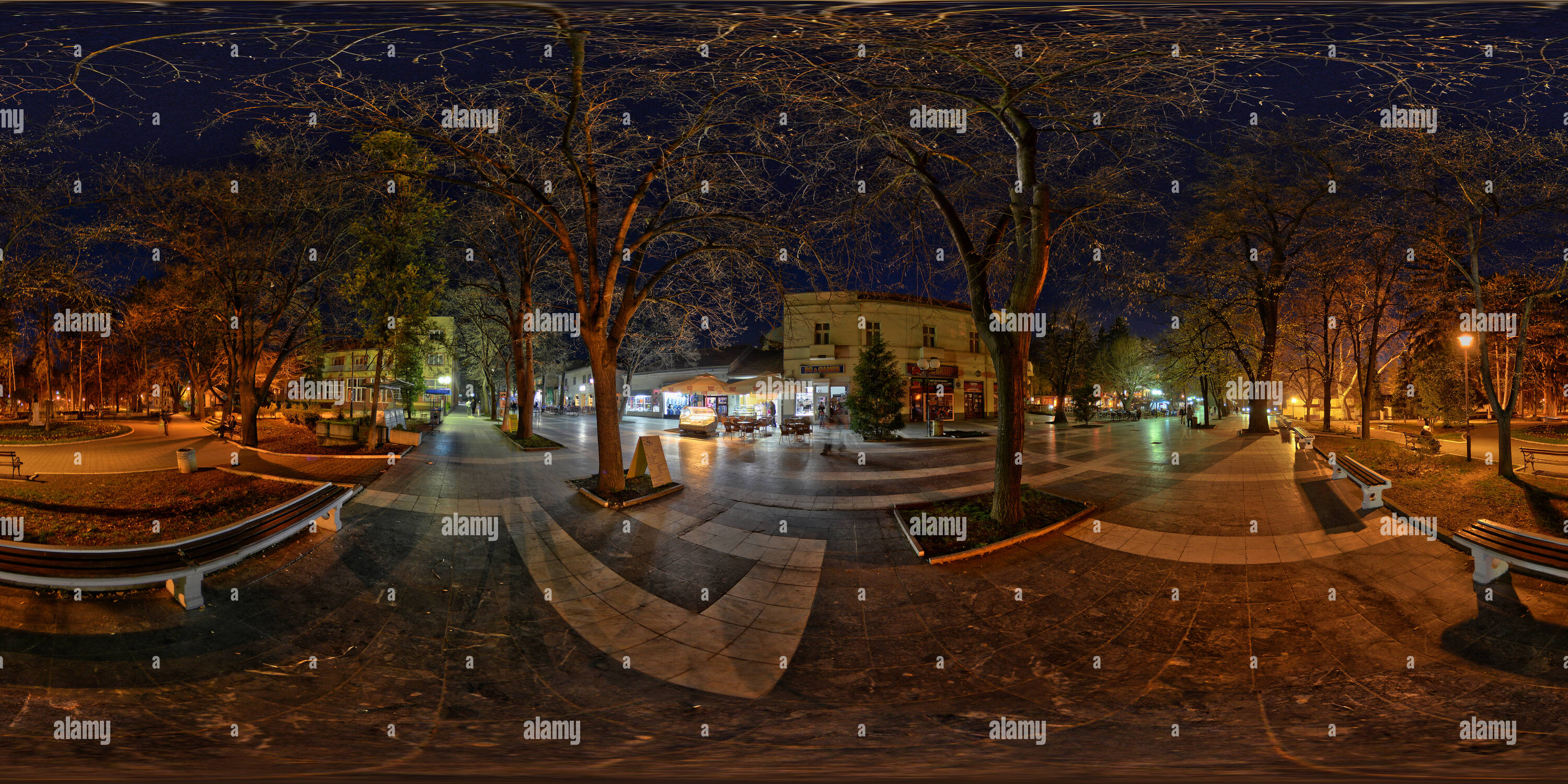 360° view of Center of Sokobanja during night - Alamy