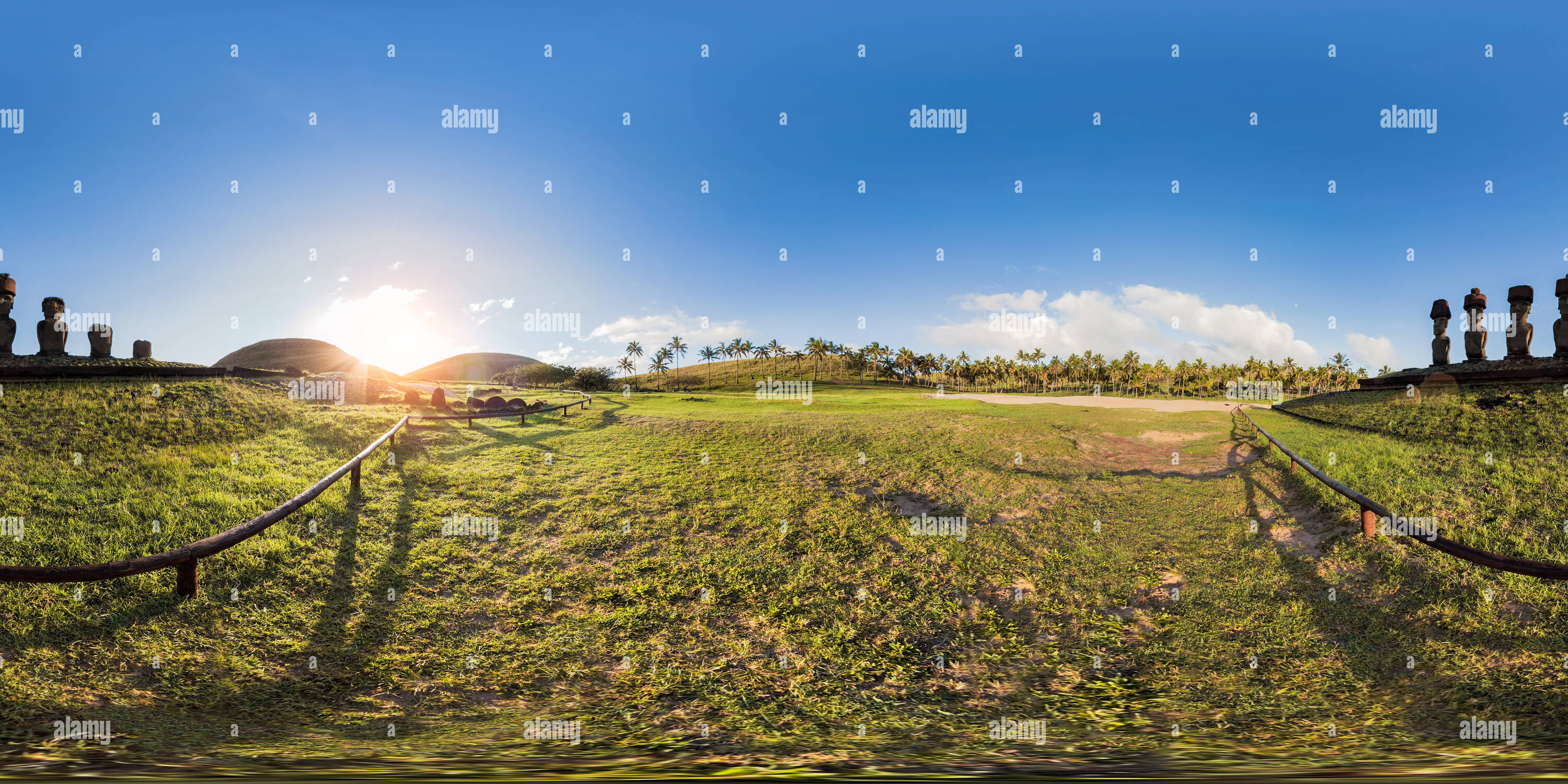 360° view of ahu nau nau in anakena beach in easter island - Alamy