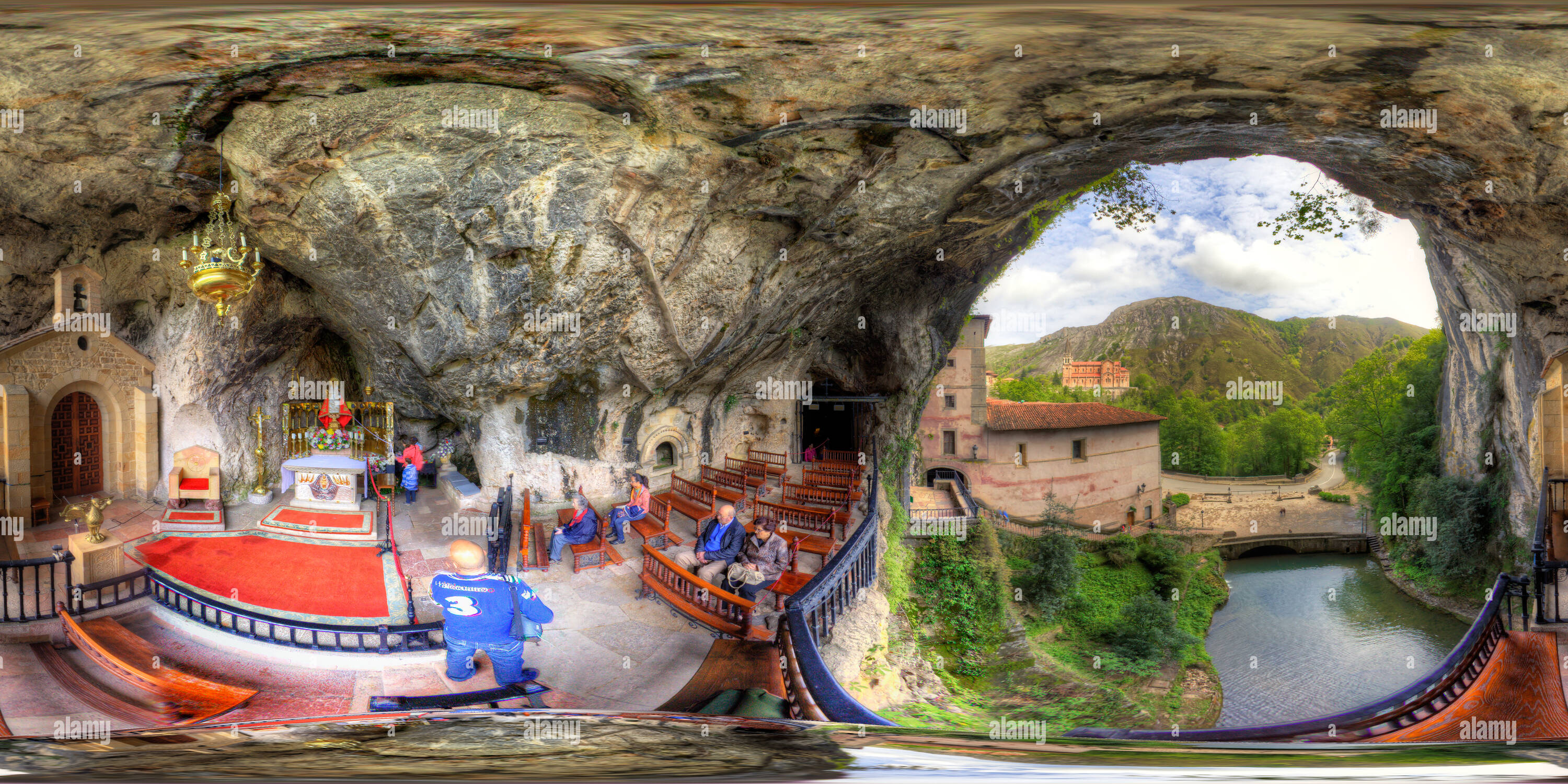 360° view of holy cave of covadonga virgen and basilic - Alamy