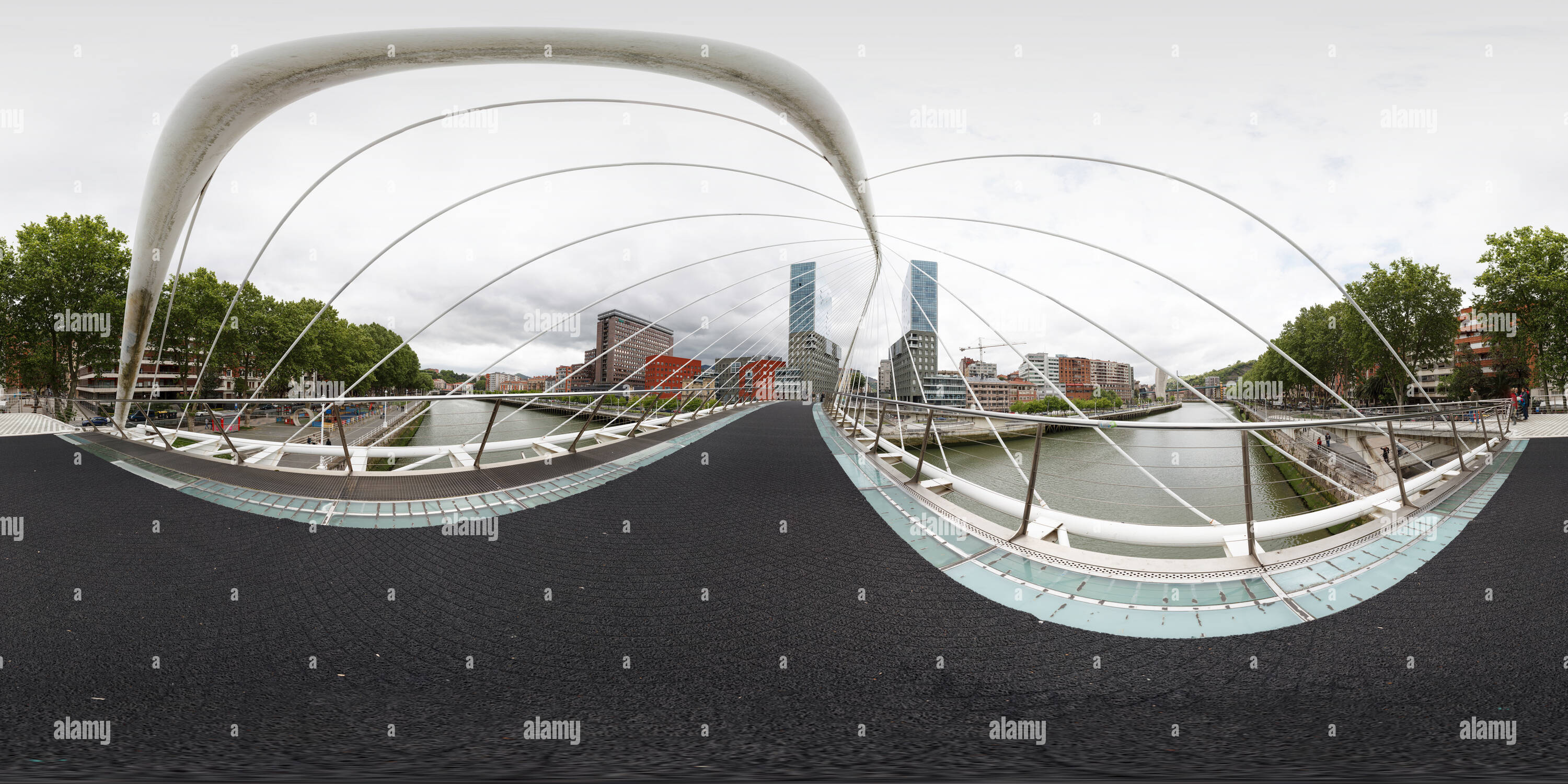 360° view of calatrava bridge and isozaki towers in bilbao - Alamy