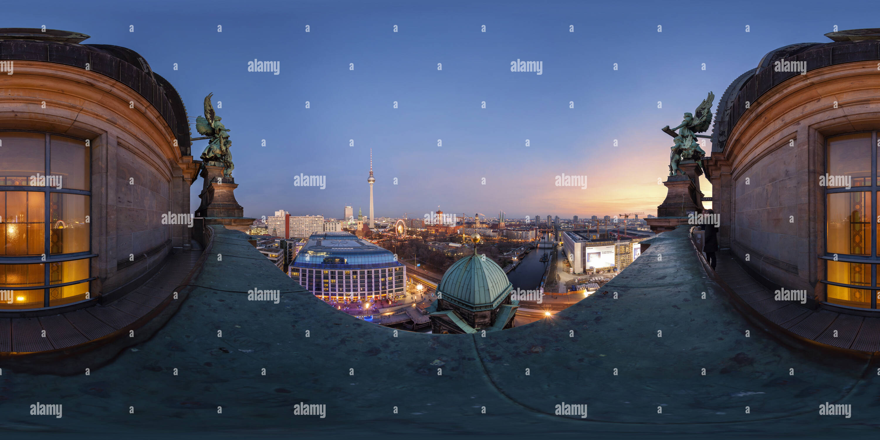 360° view of Berlin Skyline and tv tower from dome of Cathedral. Berlin ...