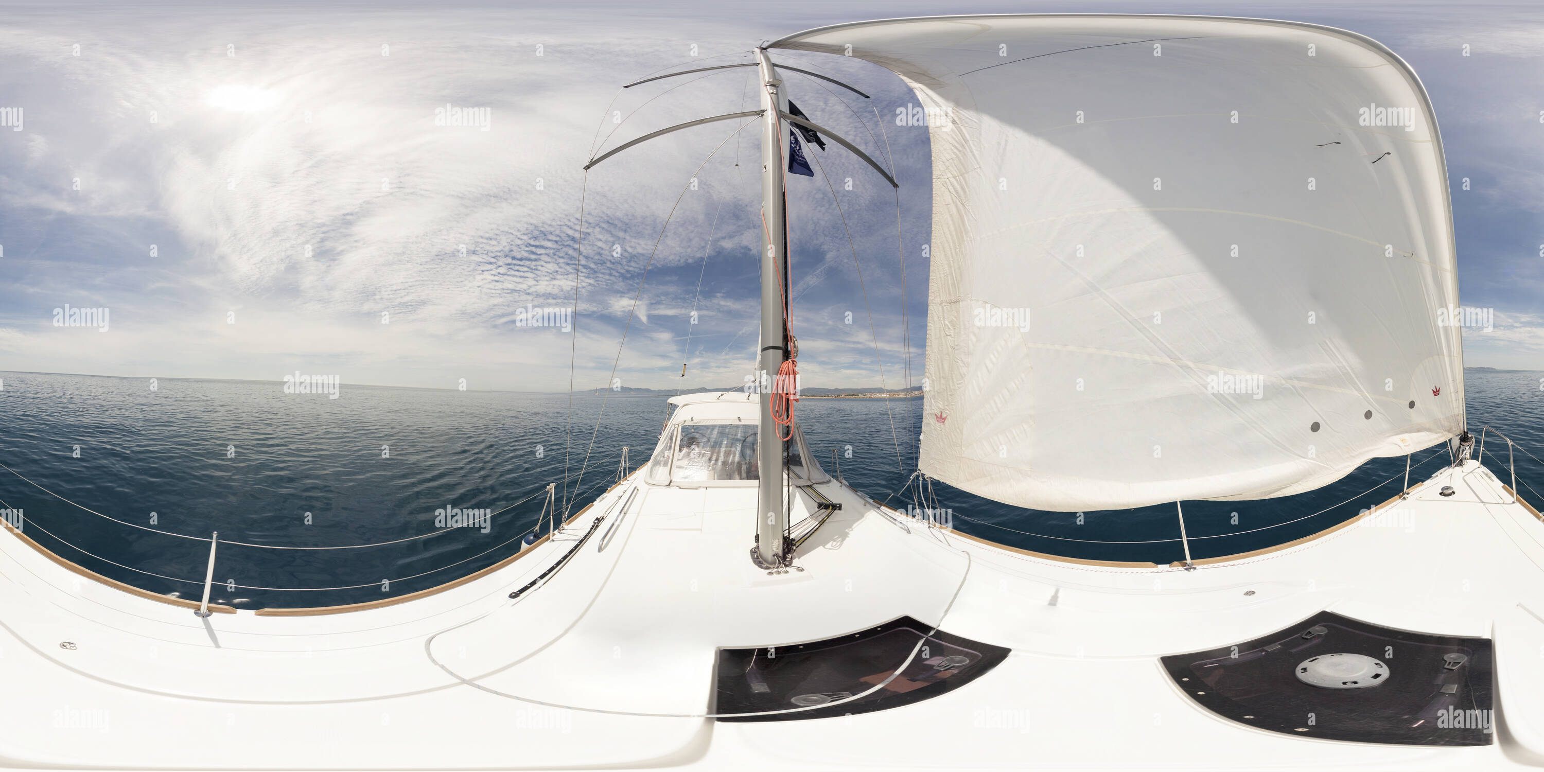 360° view of Sailing with Sailboat in dorada coast. tarragona. Spain ...