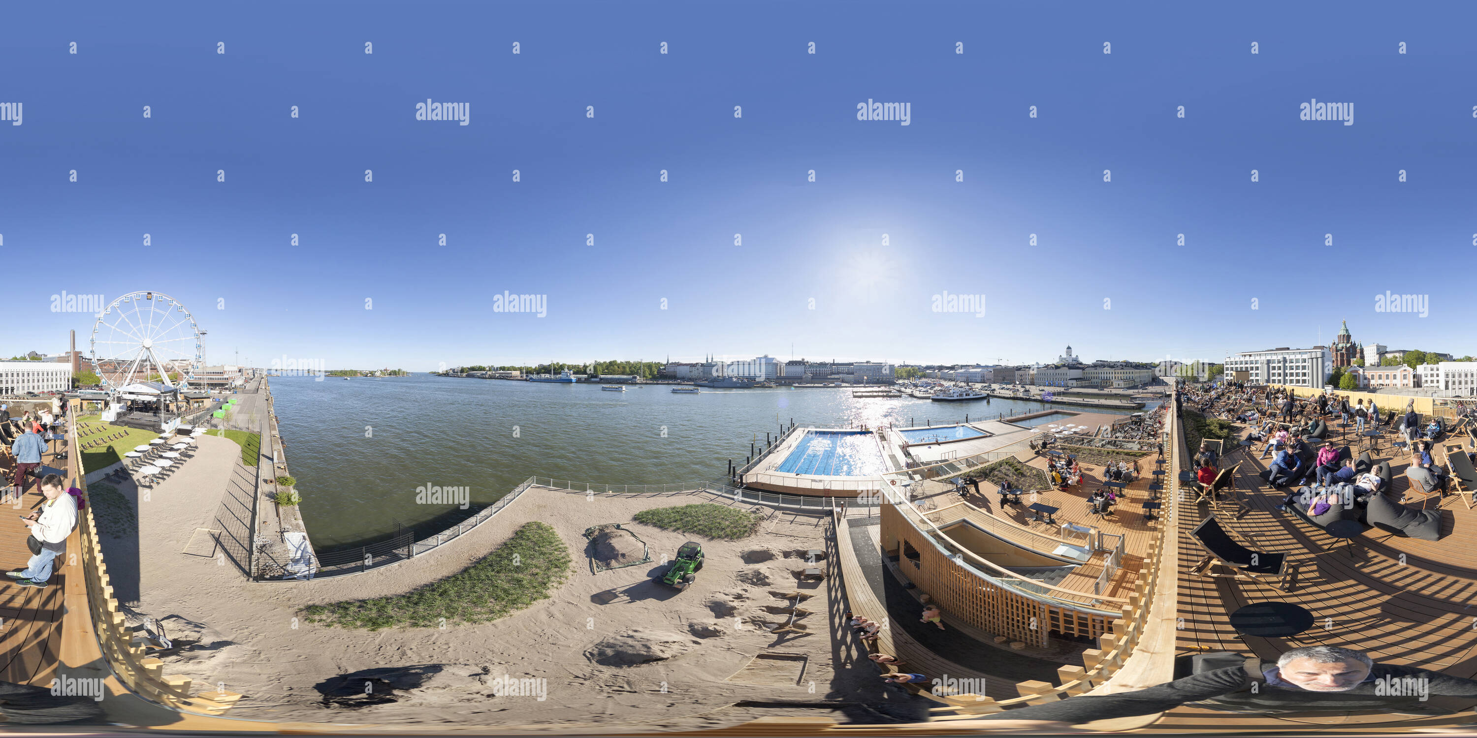 360° view of Helsinki Uspenski Cathedral overlooking waterfront villas ...