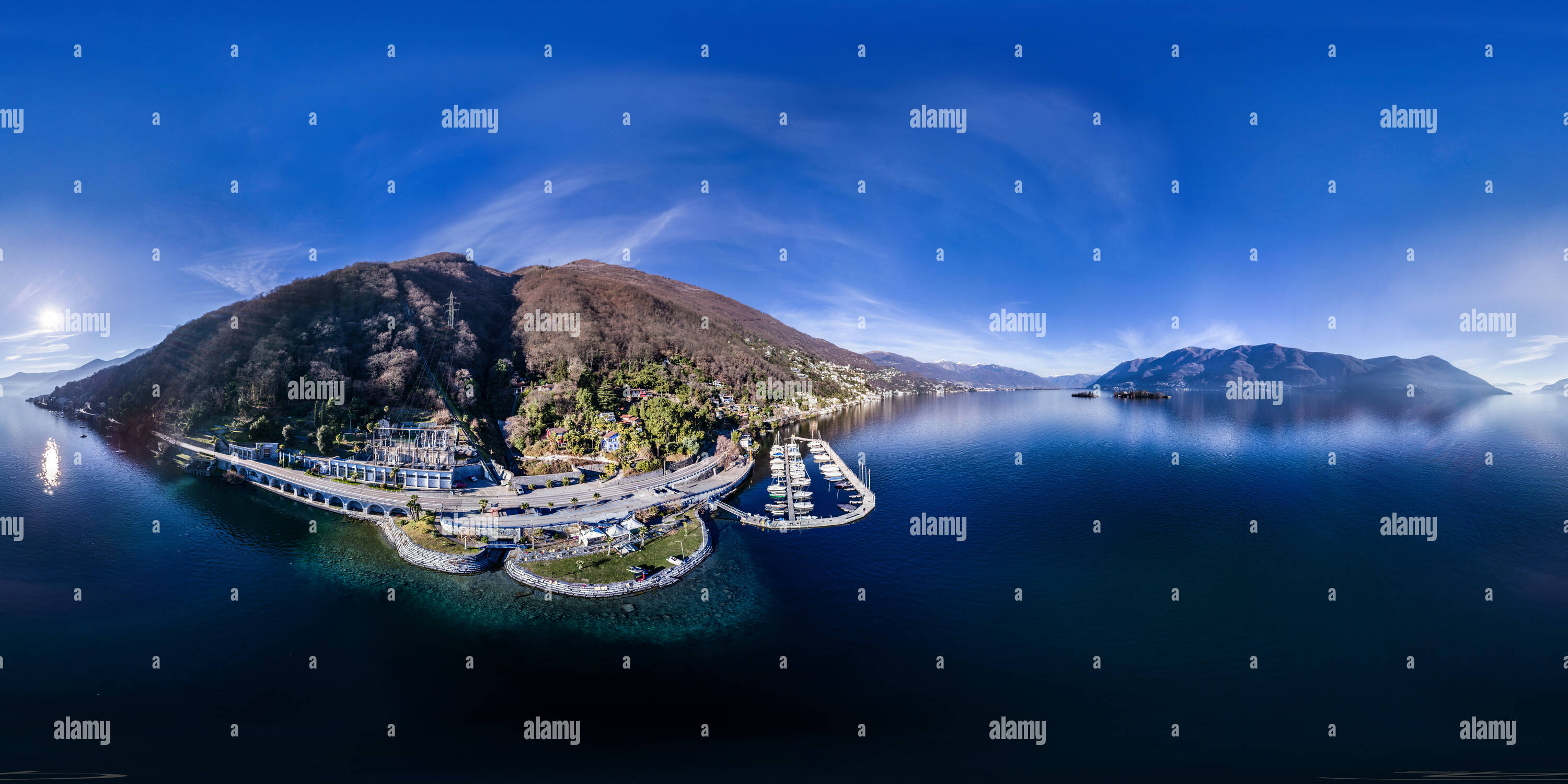 360° view of Lago Maggiore - Ronco Areal View - Alamy