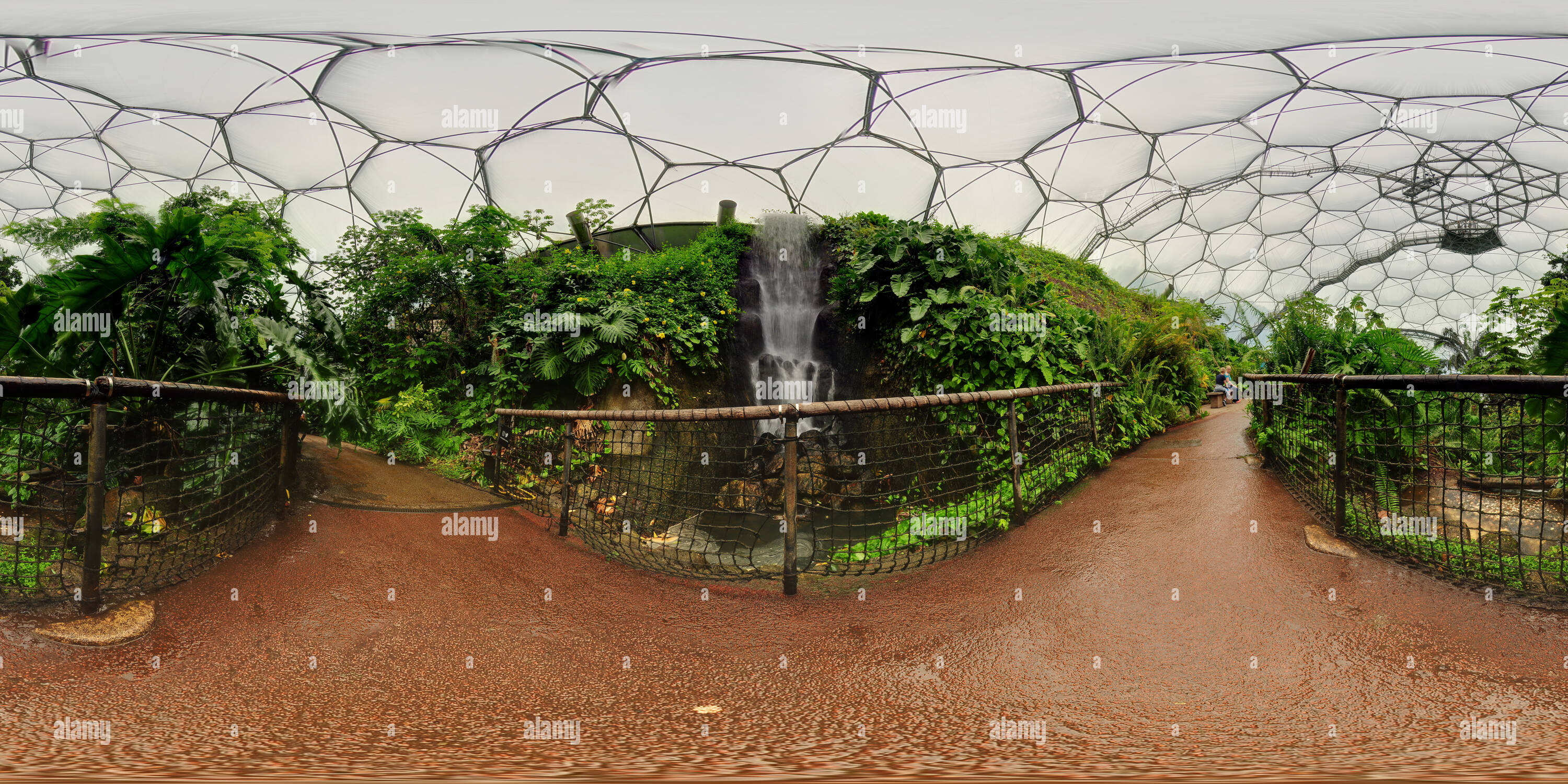 360° view of Waterfall in the Rainforest Biome at the Eden Project - Alamy