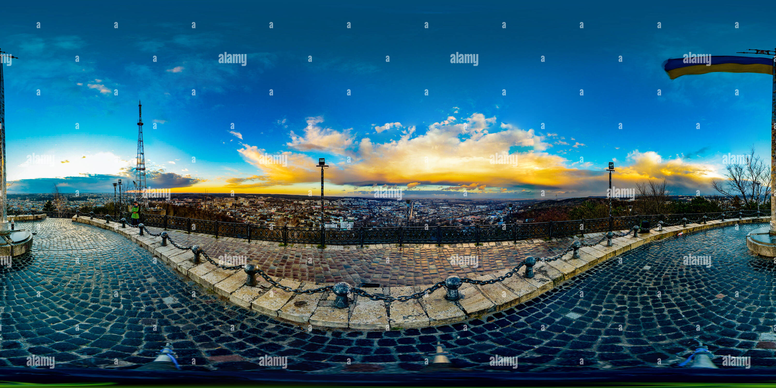 360° view of Lviv High Castle. Sunset and storm - Alamy