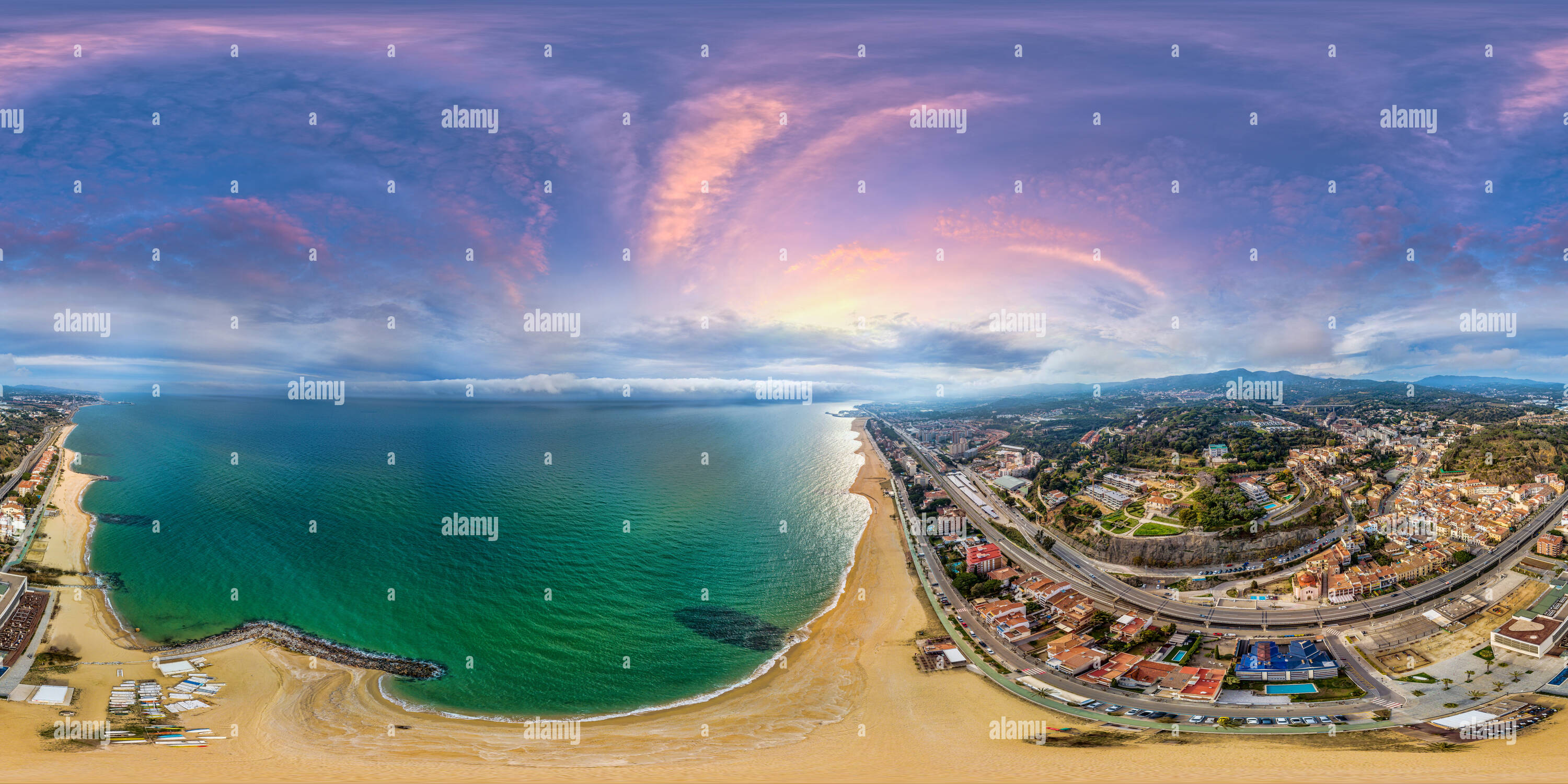 360° view of Playa de Caldetes. BCN in view of drone - Alamy