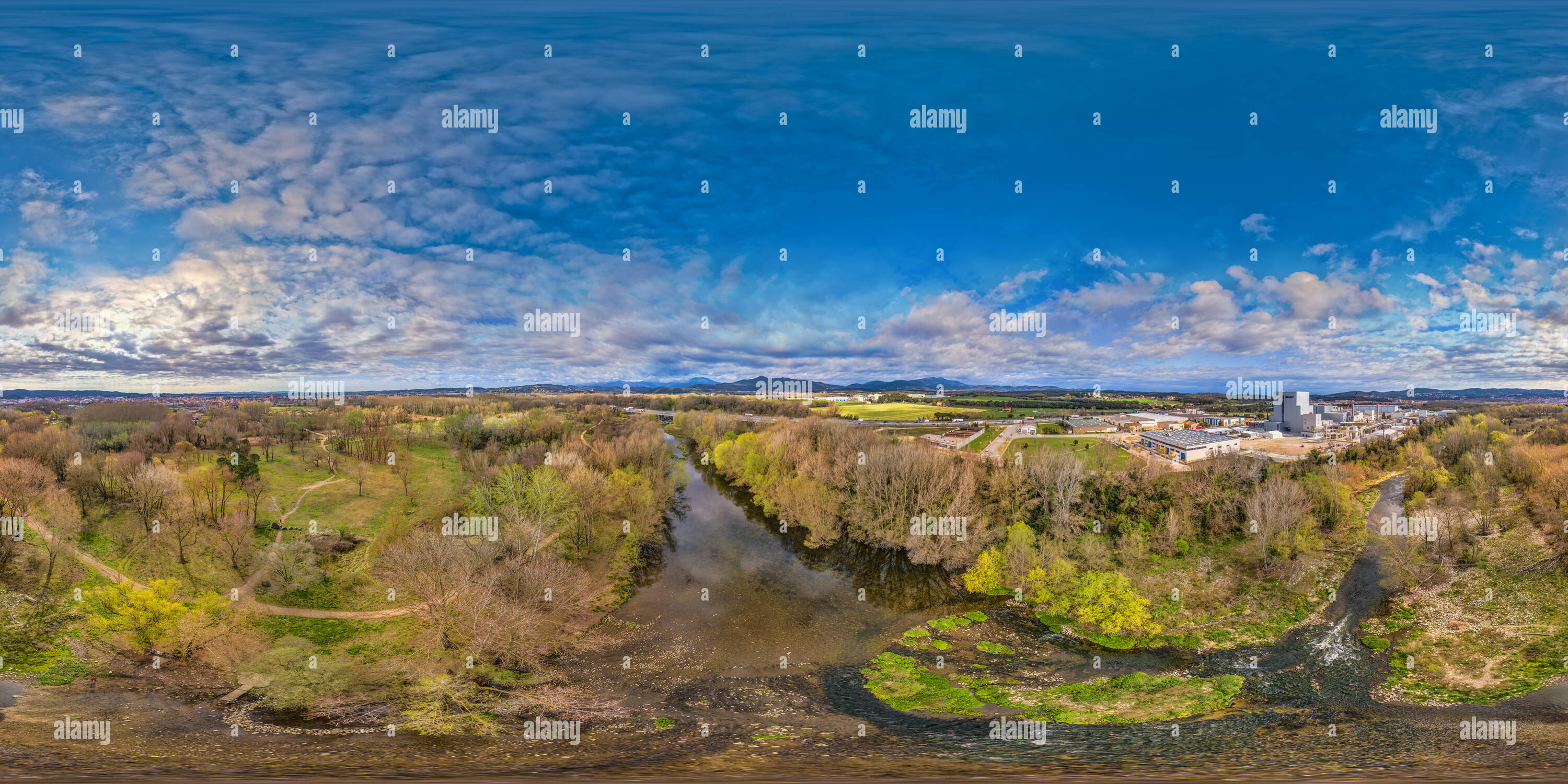 360° view of Girona, in view of drone. Pla del Socs. Salt - Alamy