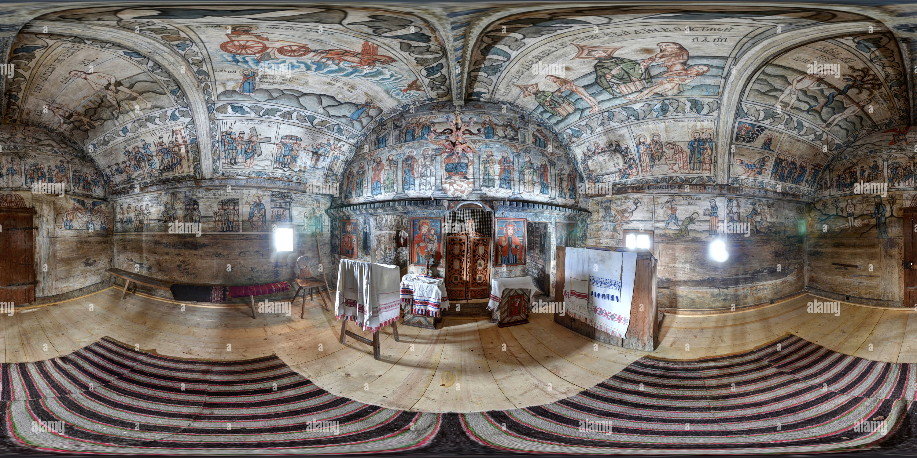 360° view of „Holy Archangels” wooden church 1671, the nave, Libotin ...