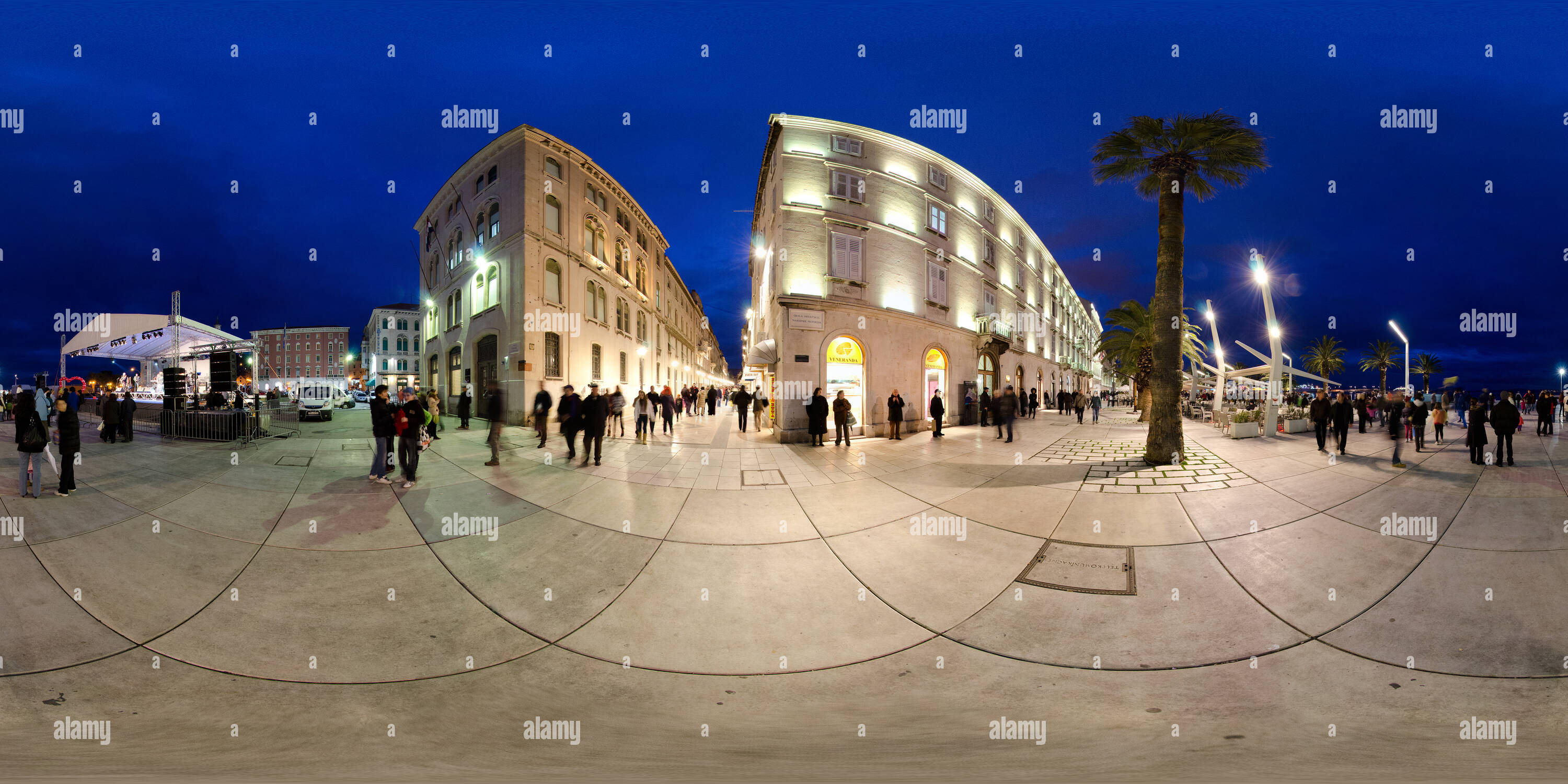 360° view of Riva in Split at night - Alamy