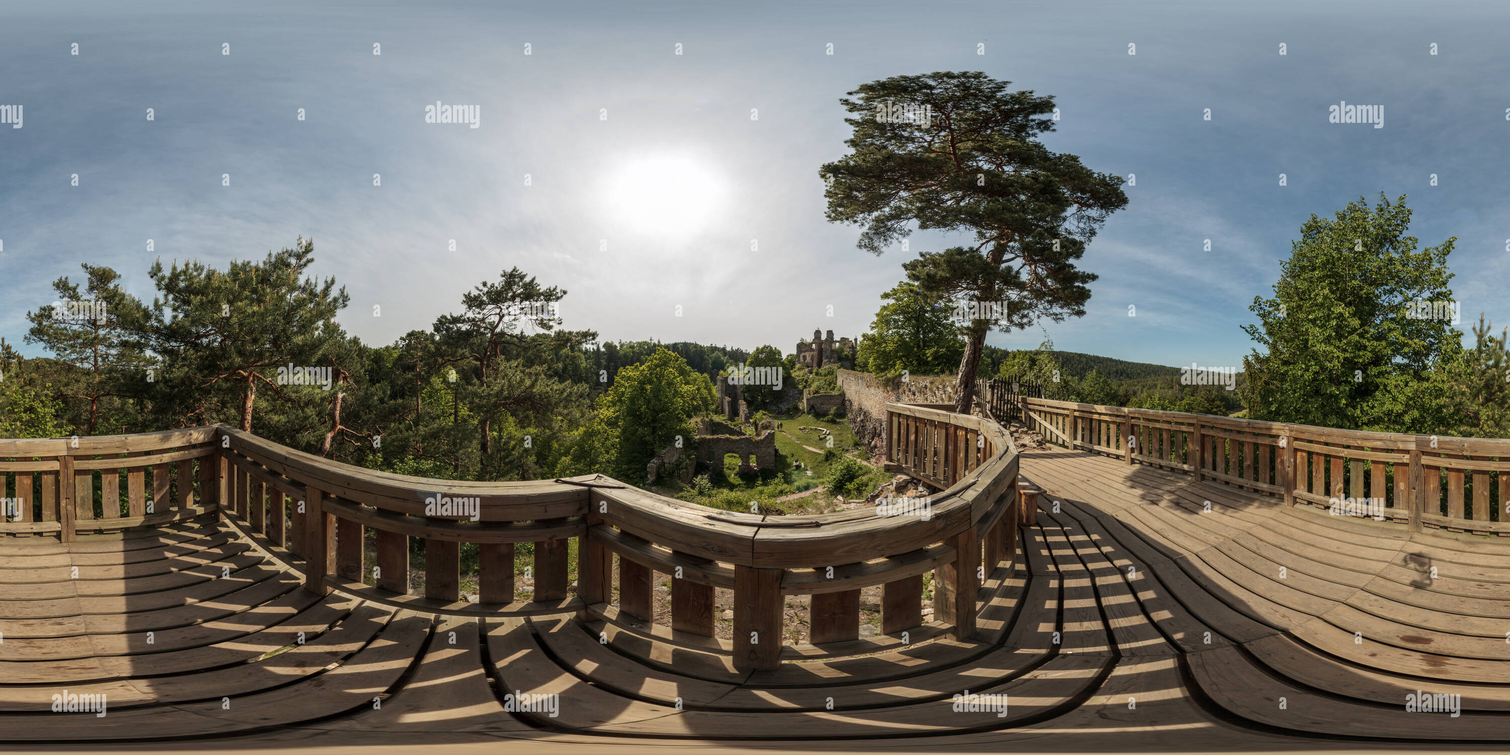 360° view of Romantic ruins of the Dívčí Kámen (Girl’s Stone) castle ...
