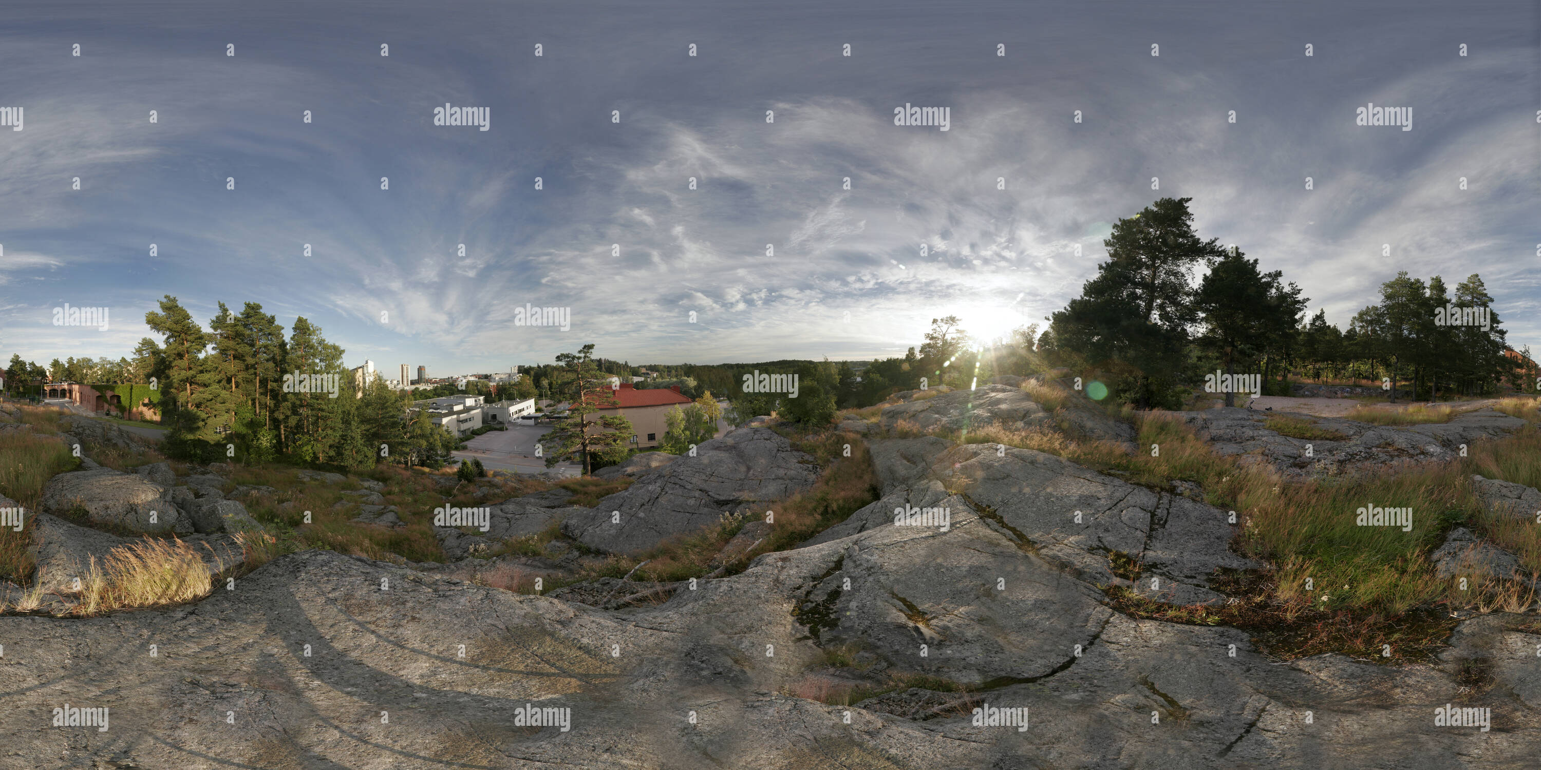 360° view of Scenic overlook from a cliff to the Leppävaara in Espoo ...