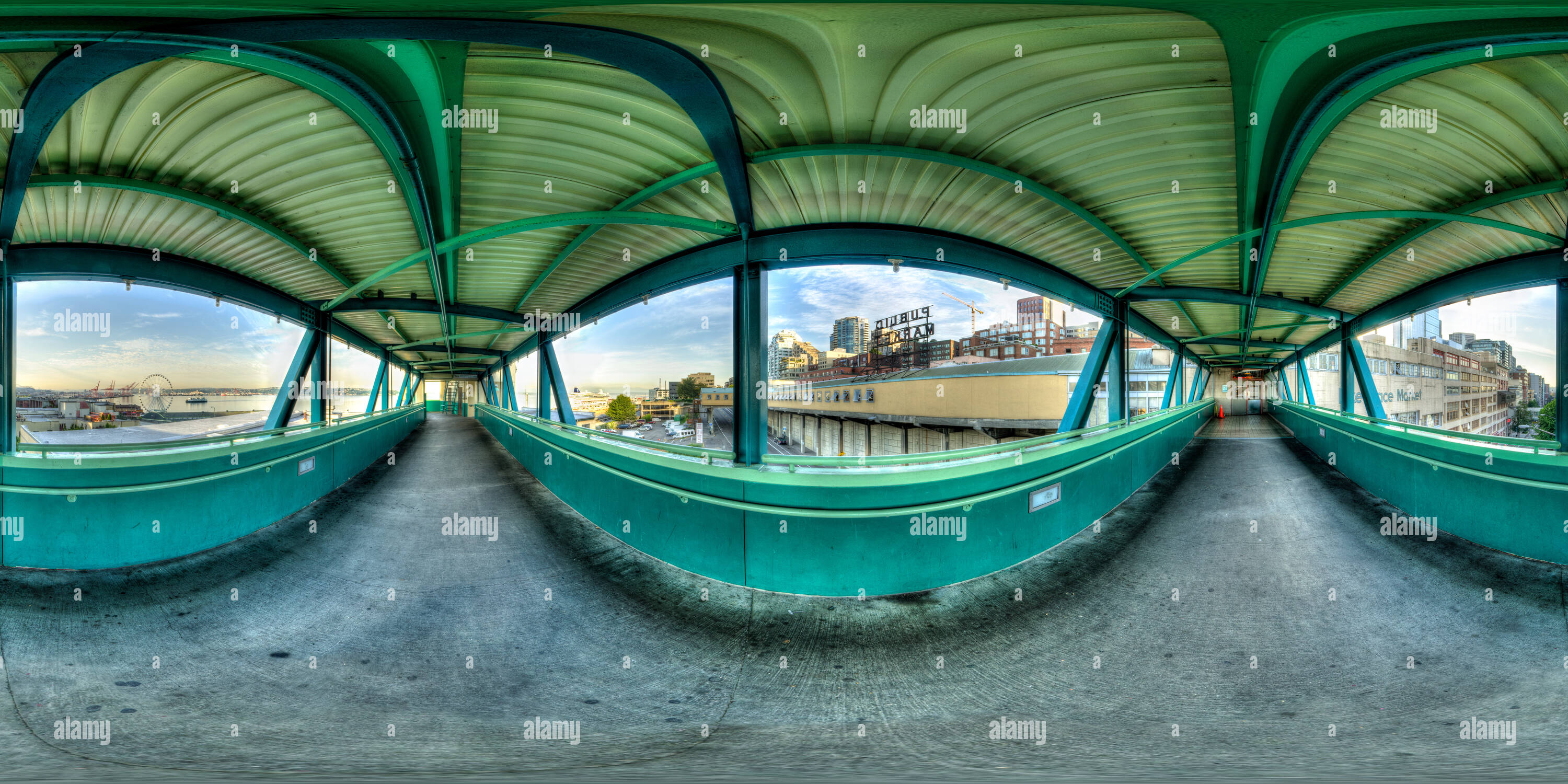 360° view of Western Avenue Sky Bridge, Pike Place Market, Seattle, WA ...