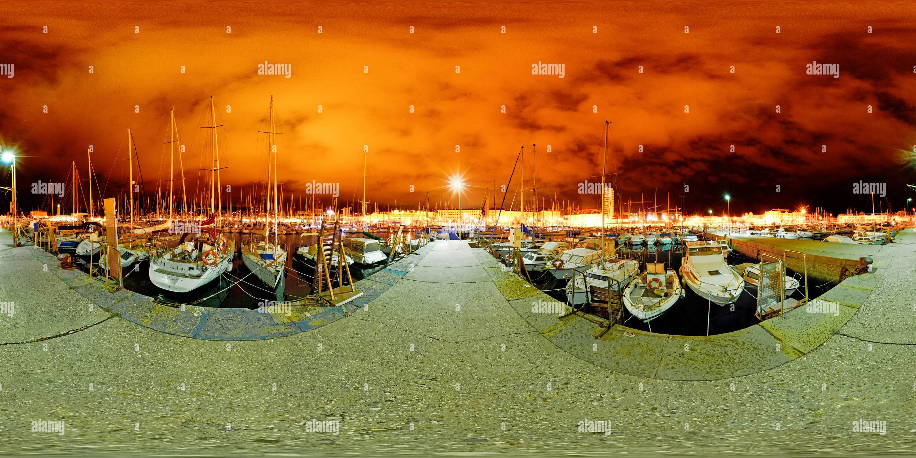 360° view of Port at Night - Trieste - Alamy