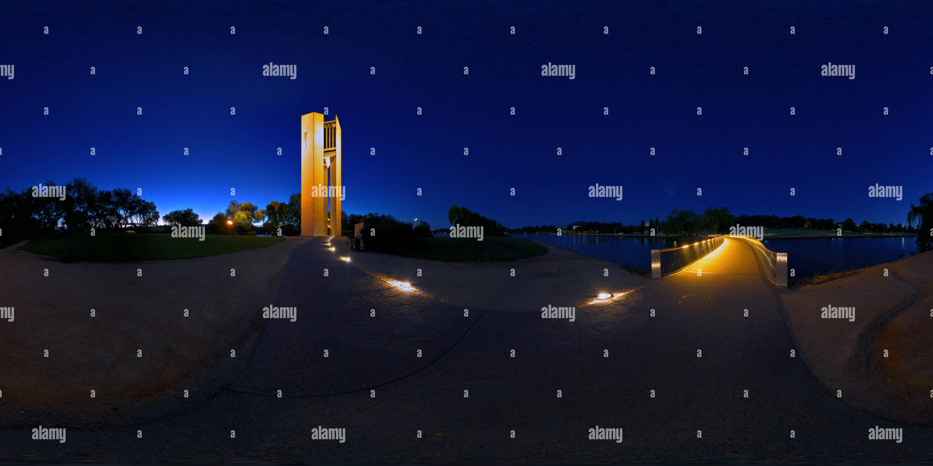 360° view of Canberra - The National Carillon illuminated - Alamy
