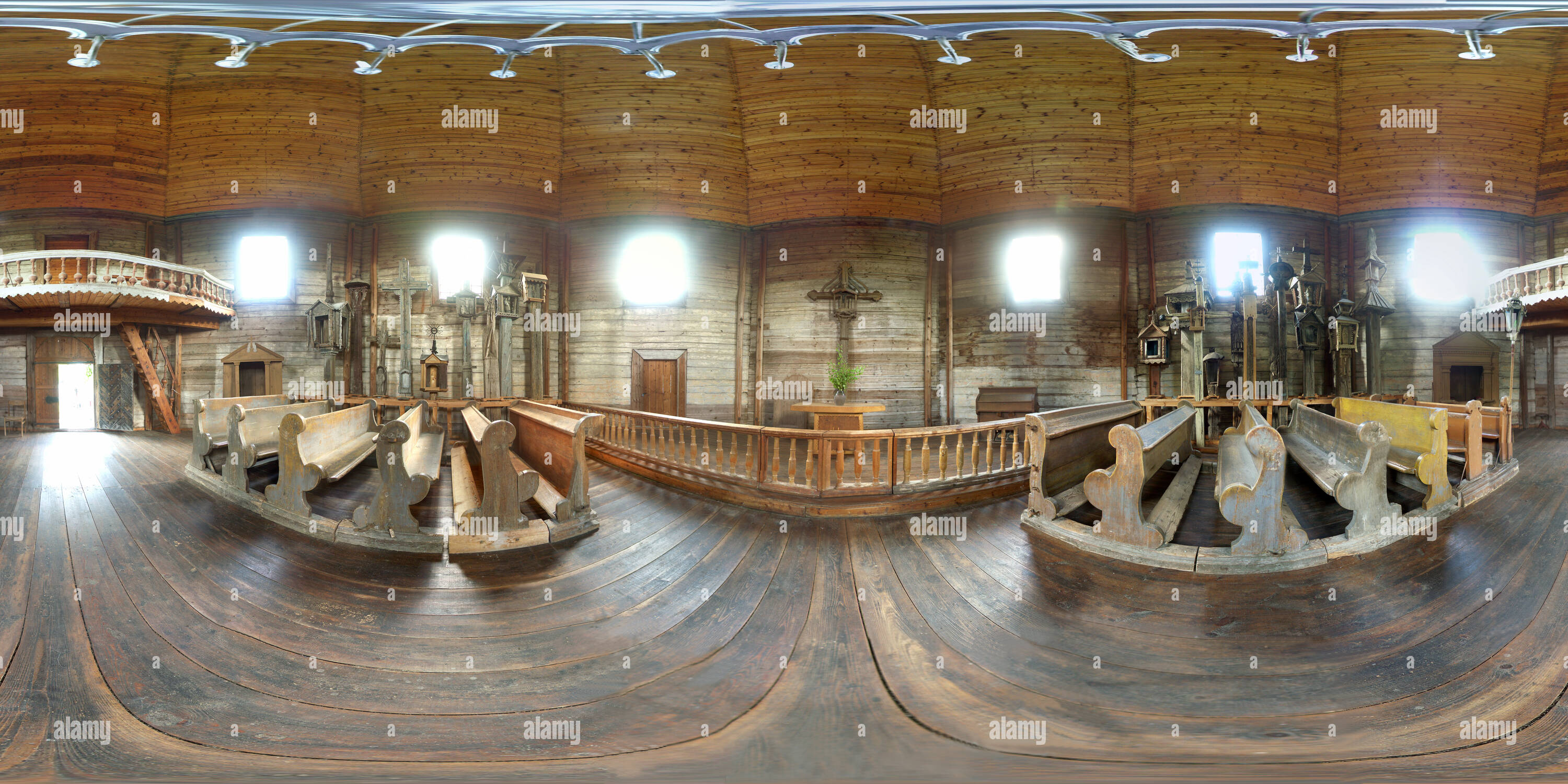 360° view of An Old Octagonal Church interior in Rumšiškės (open air ...