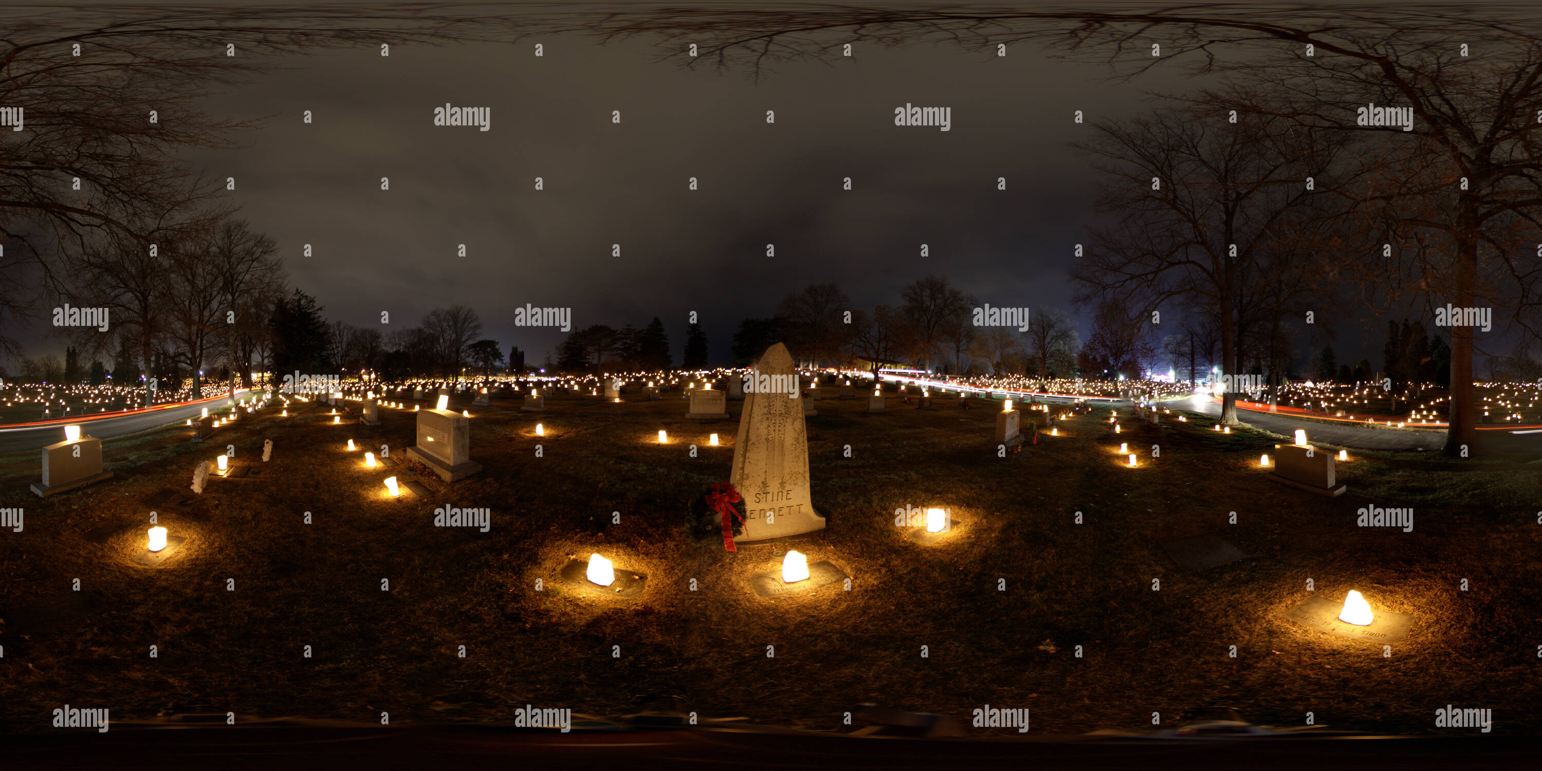 360° view of Cemetery with luminaries - Alamy