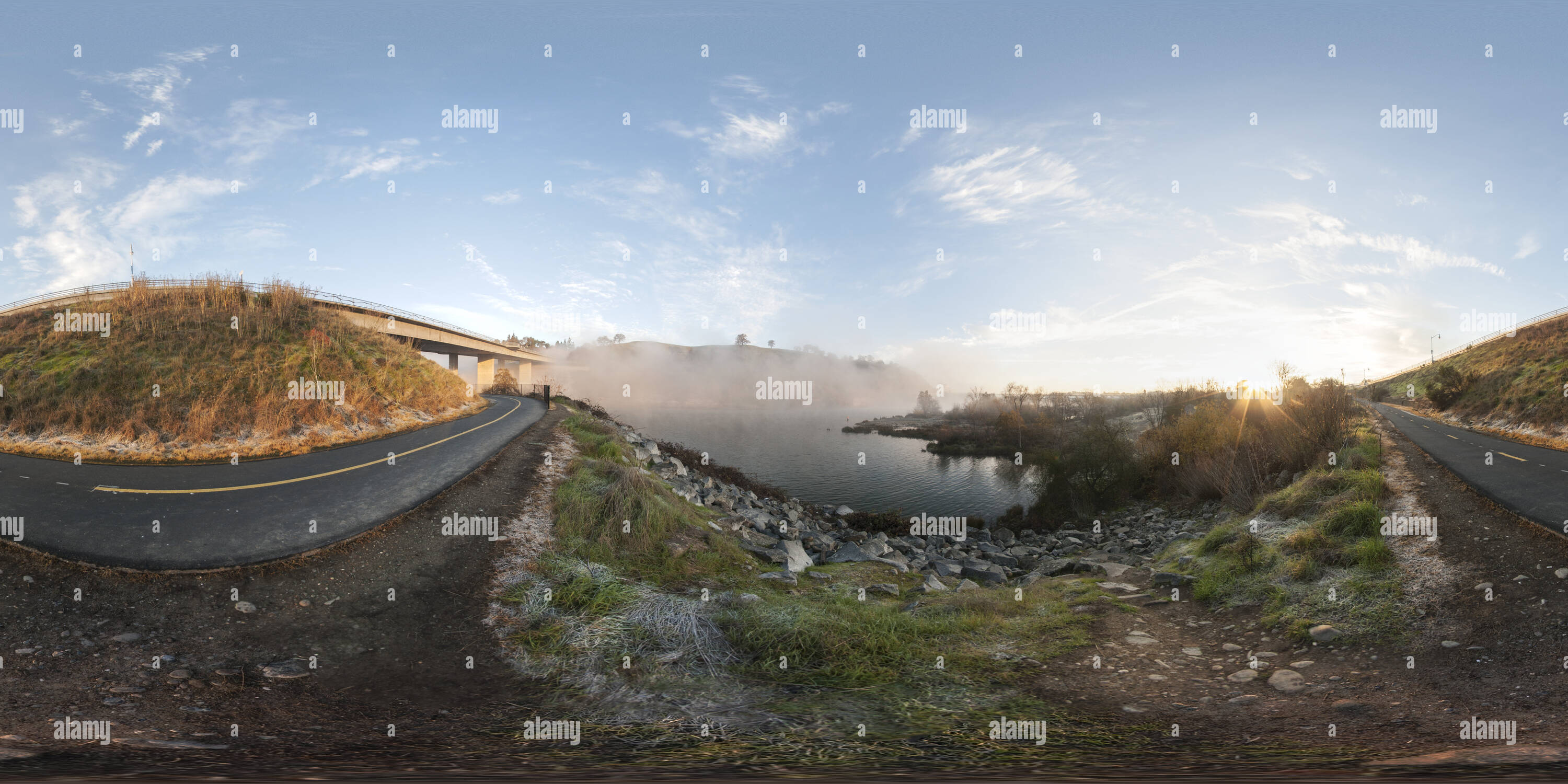 360° view of Fishing in the fog in the American River - Alamy