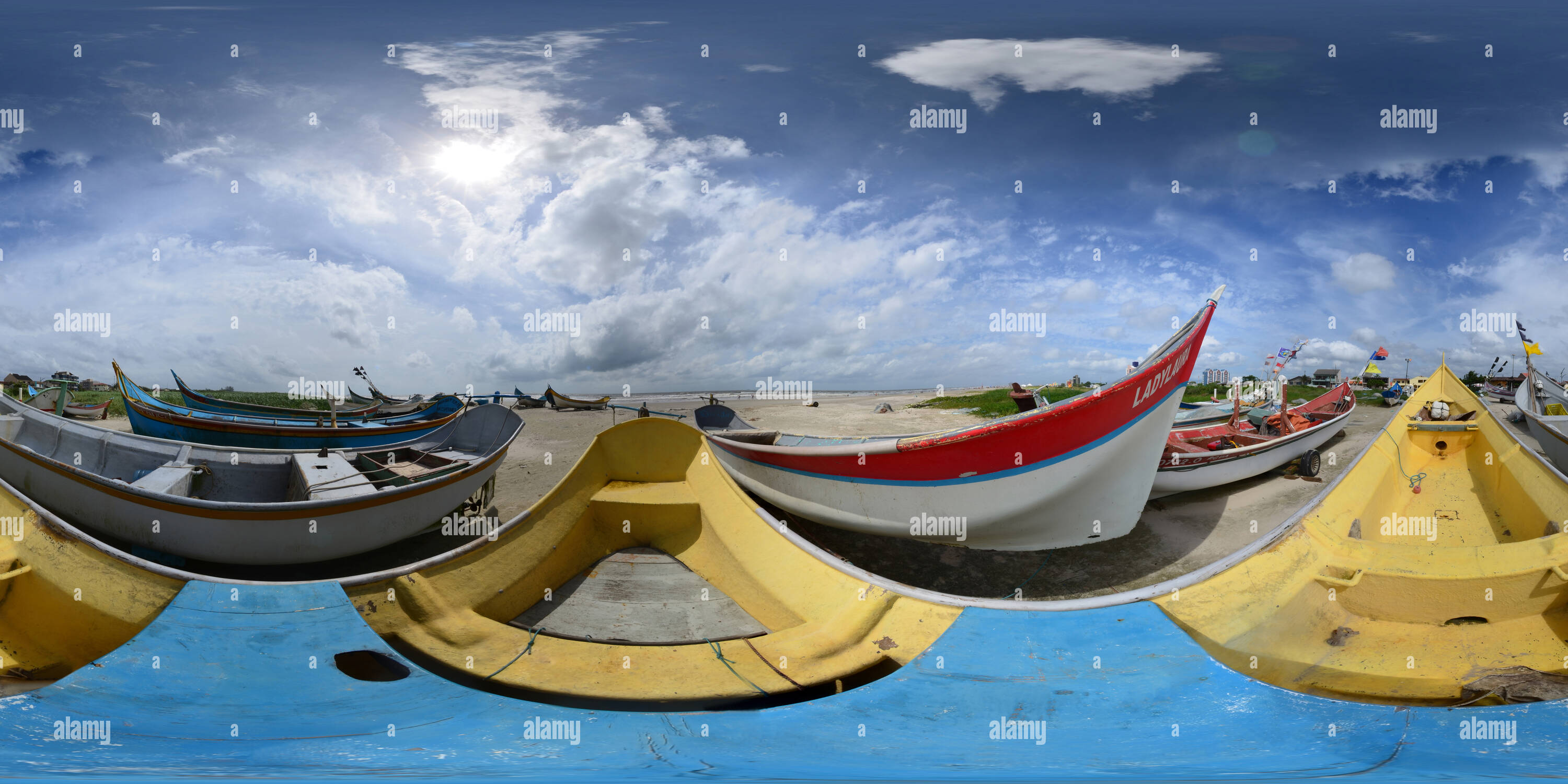 360° view of Fishermen's boats on the beach of Shangri-la, Pontal do ...