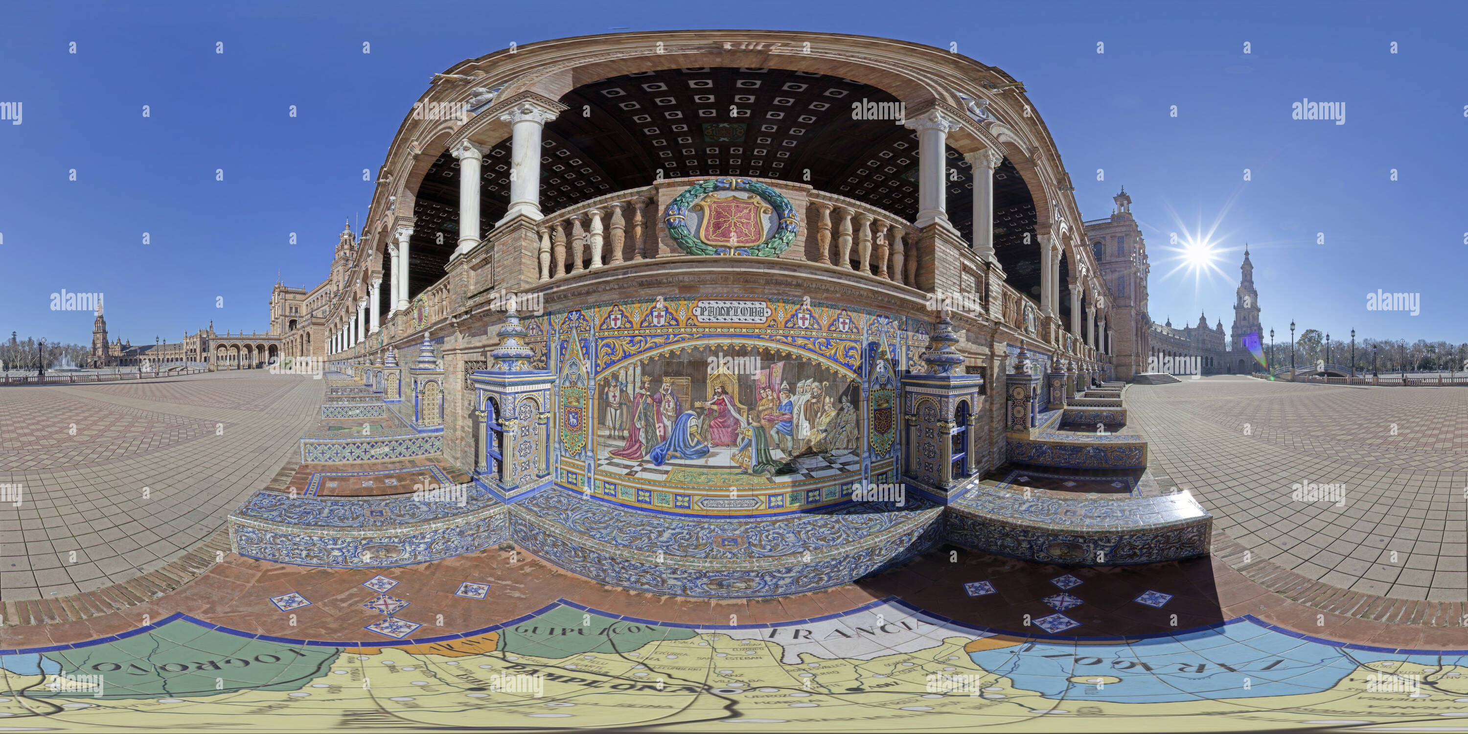 360° view of Spain Square, Seville. Plaza de Espana, Sevilla - Alamy