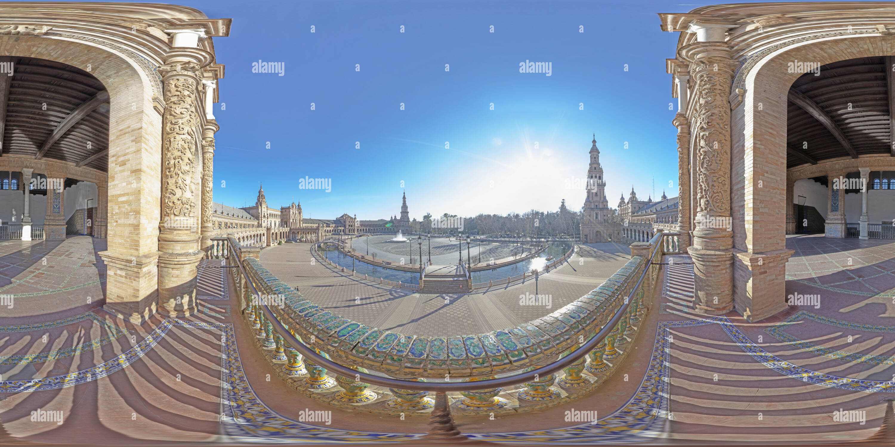 360° view of Spain Square, Seville. Plaza de Espana, Sevilla - Alamy