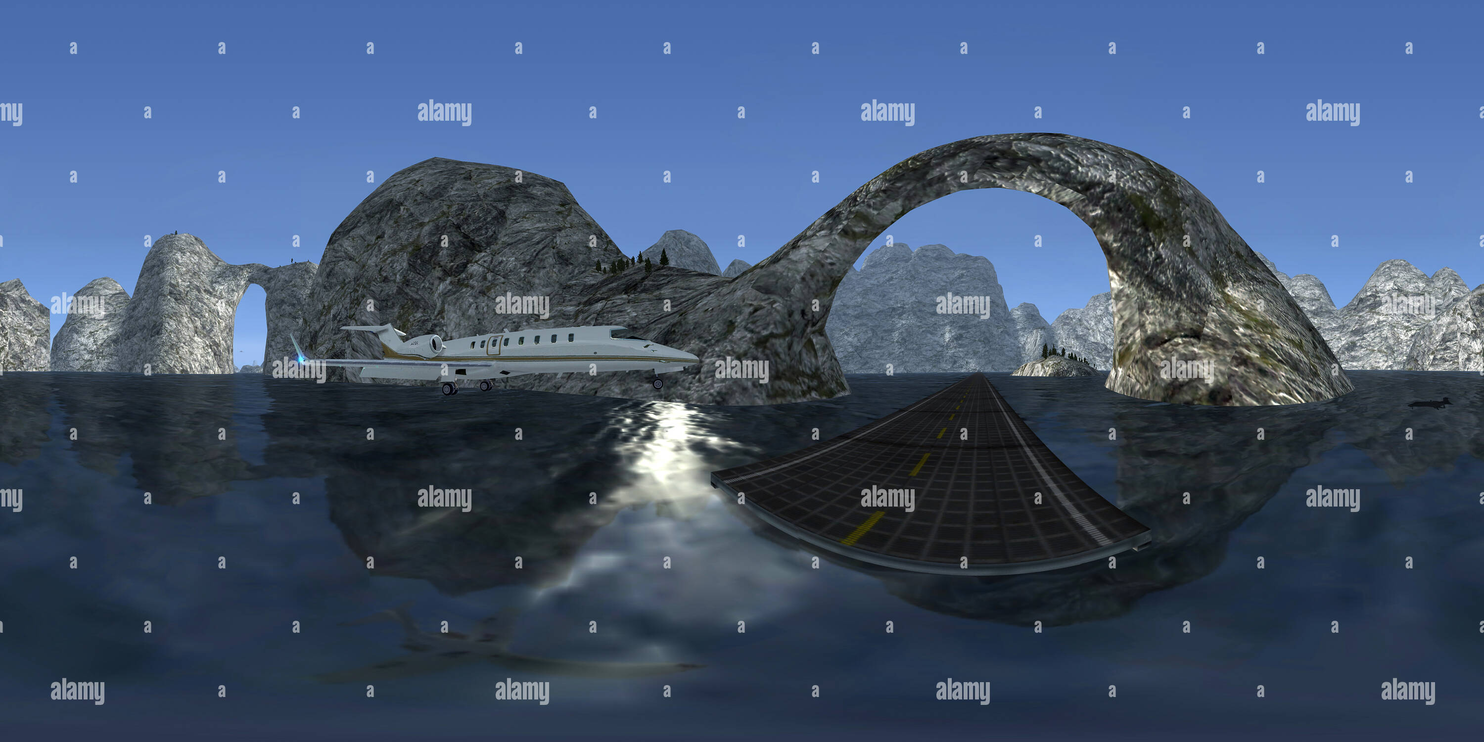 360° view of Landing on fictional runway (MS Flight Simulator computer ...