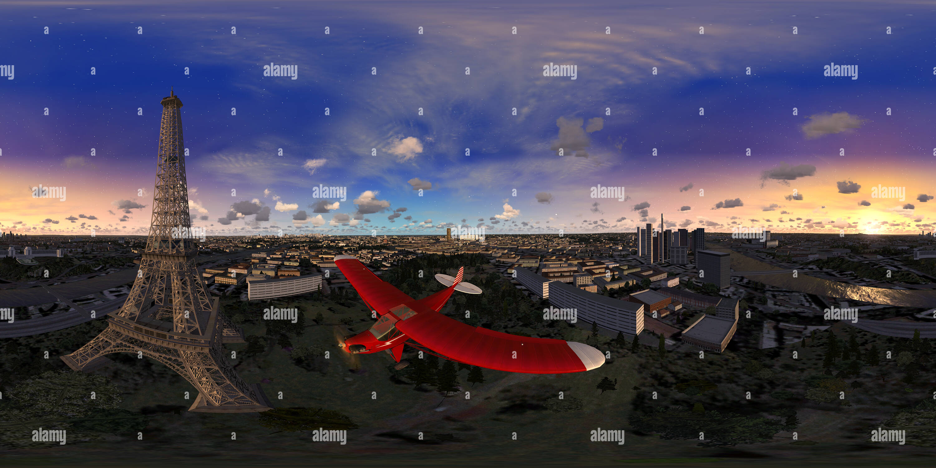 360° view of Flying past the Eiffel Tower (MS Flight Simulator computer ...