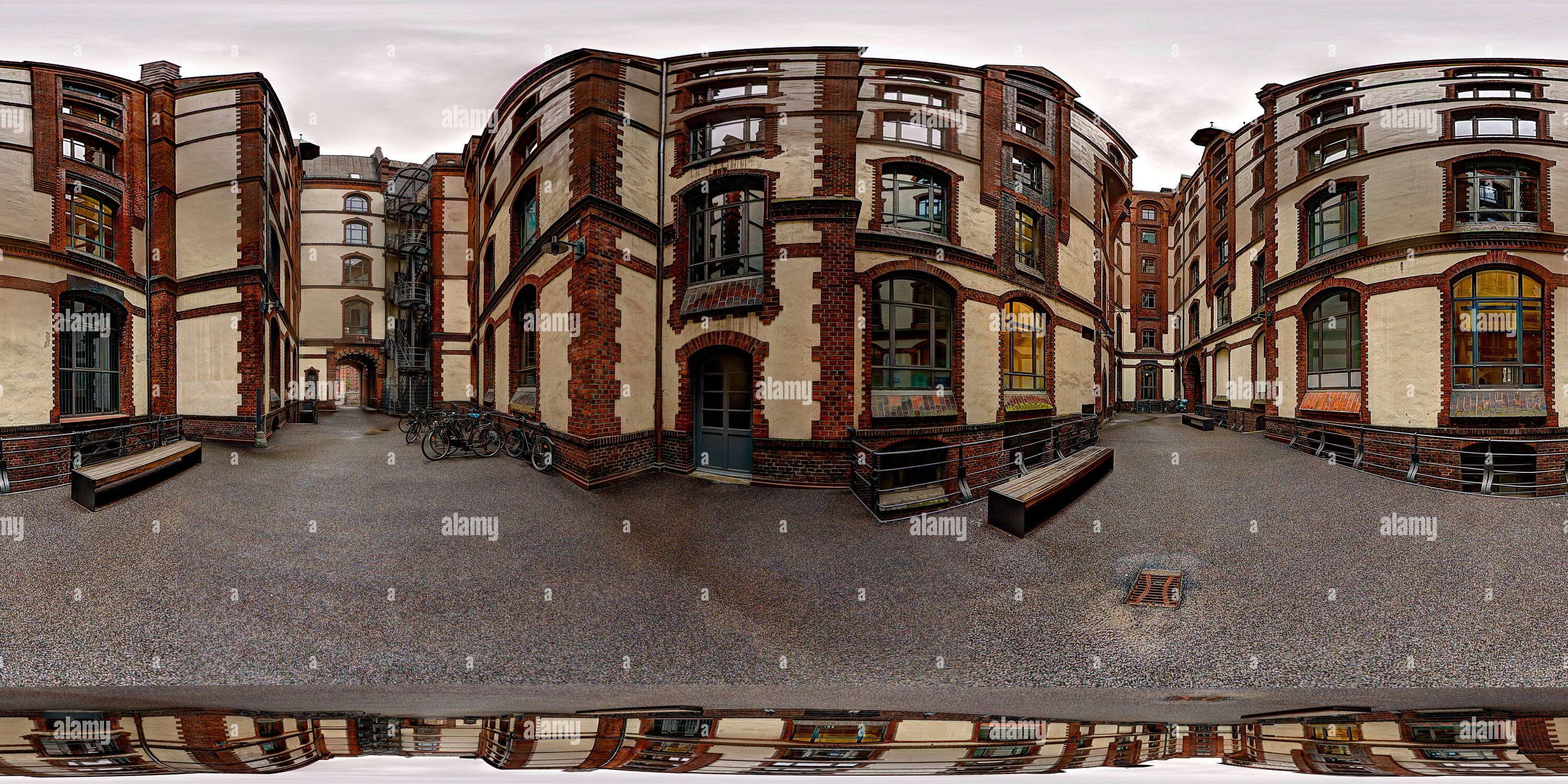 360° view of Hamburg Warehouse District Courtyard - Alamy