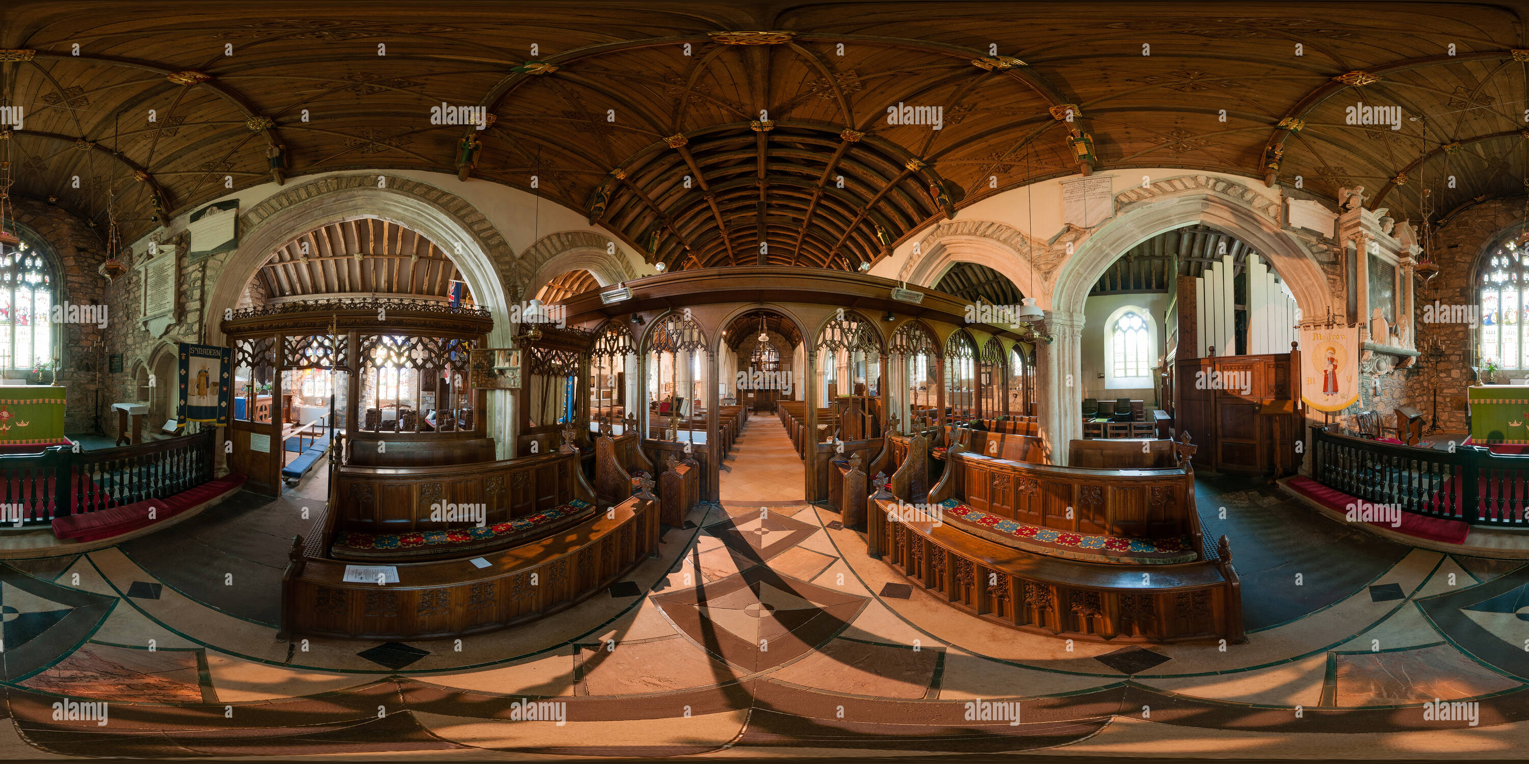 360° view of Madron Church, the Chancel - Alamy
