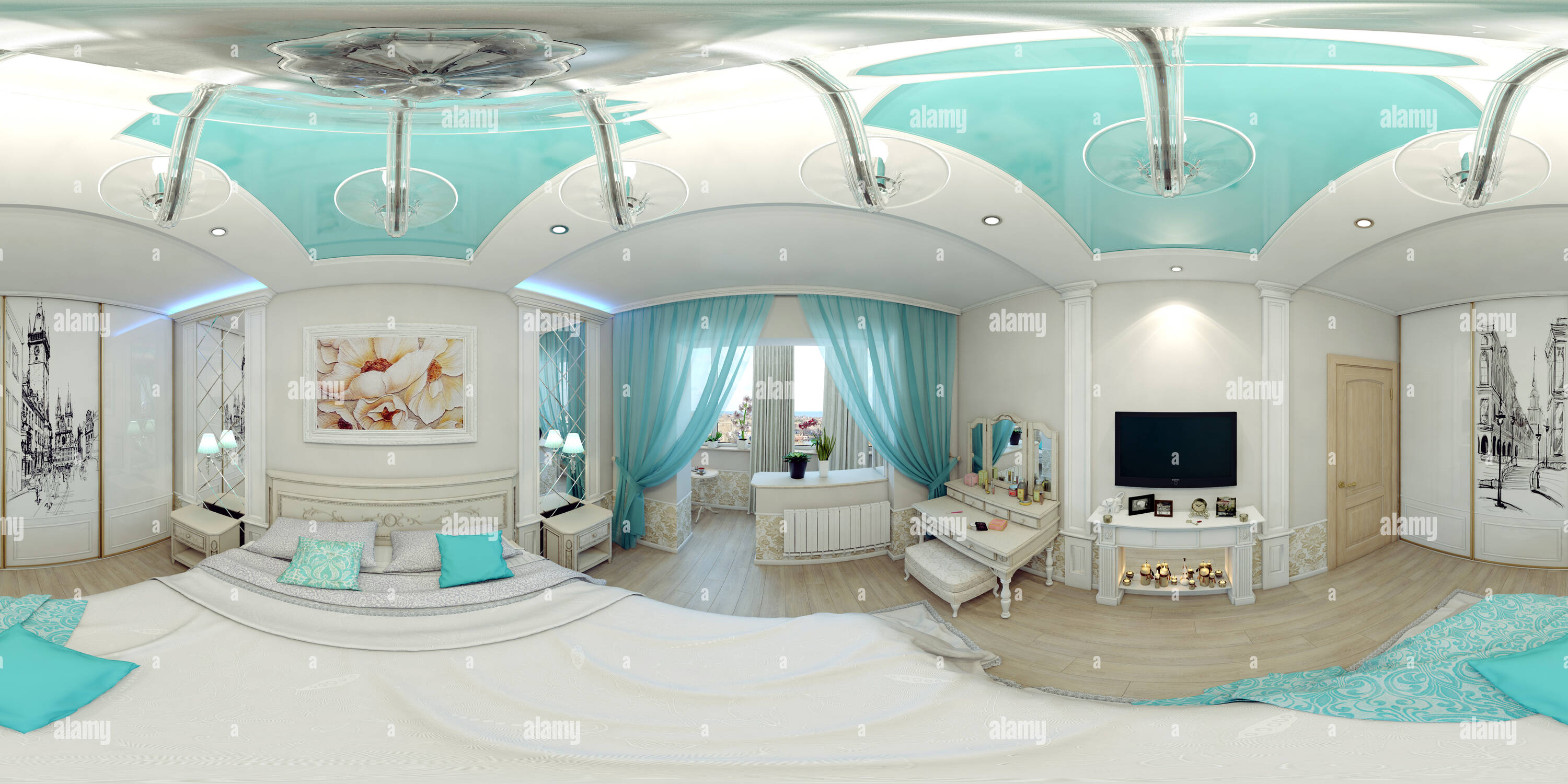 360° view of DesignInterior Bedroom RogovStudio - Alamy