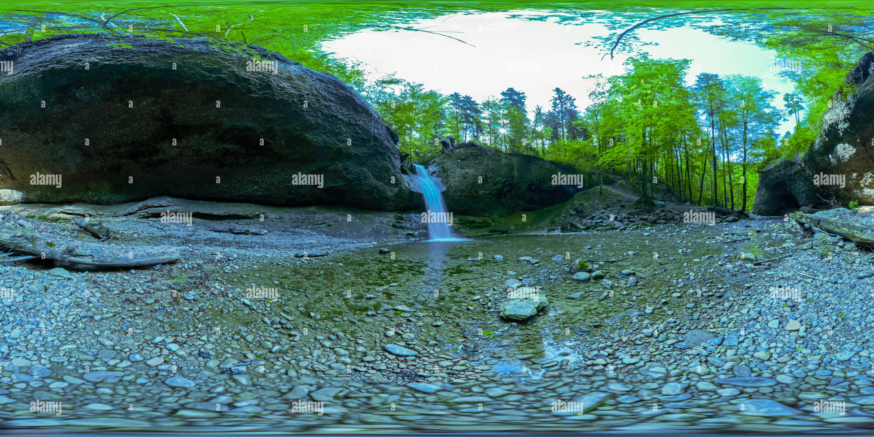 360° view of Kemptnertobel Waterfall 2 - Alamy