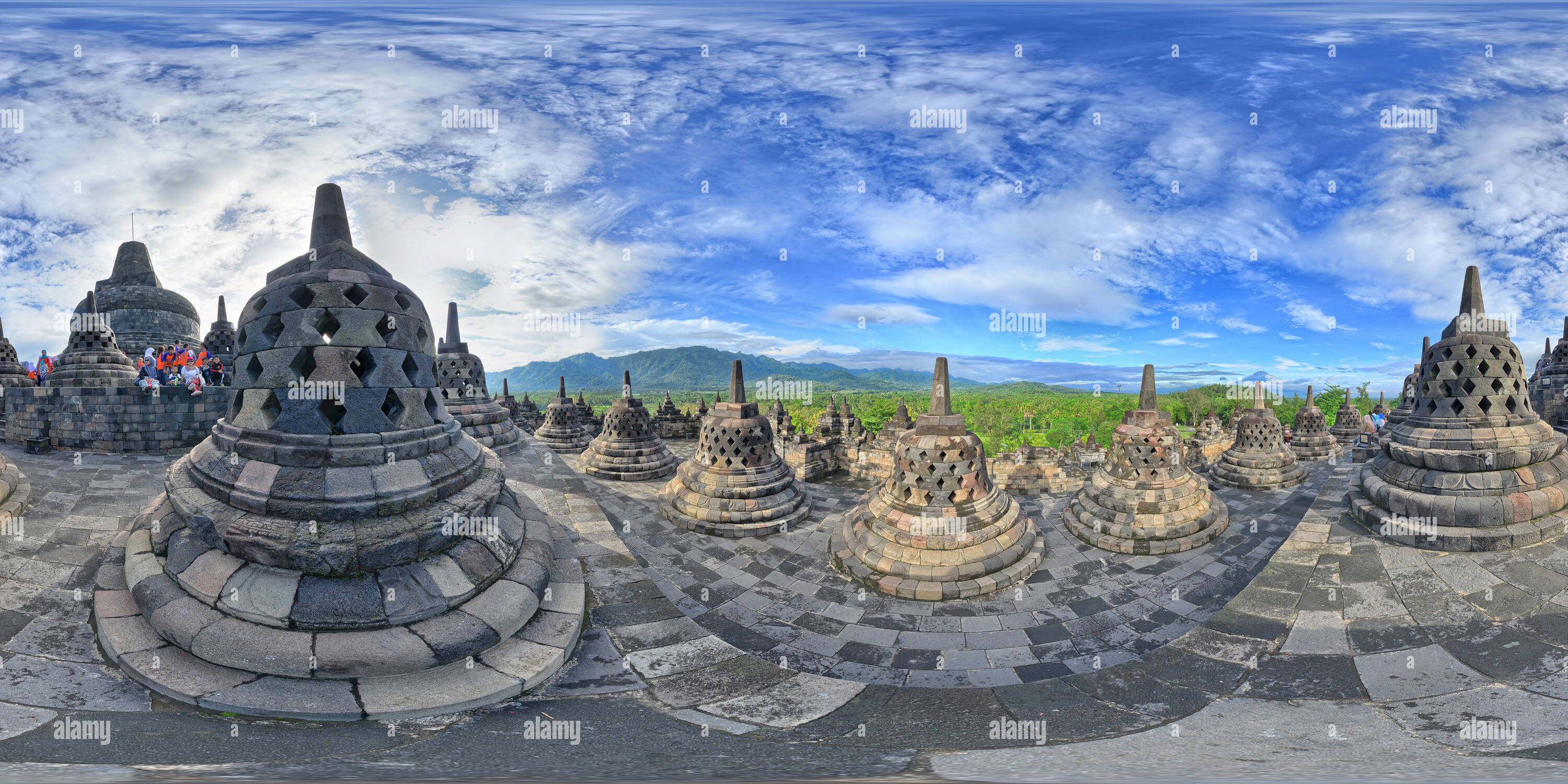360° view of Borobudur stupas overlooking - Alamy