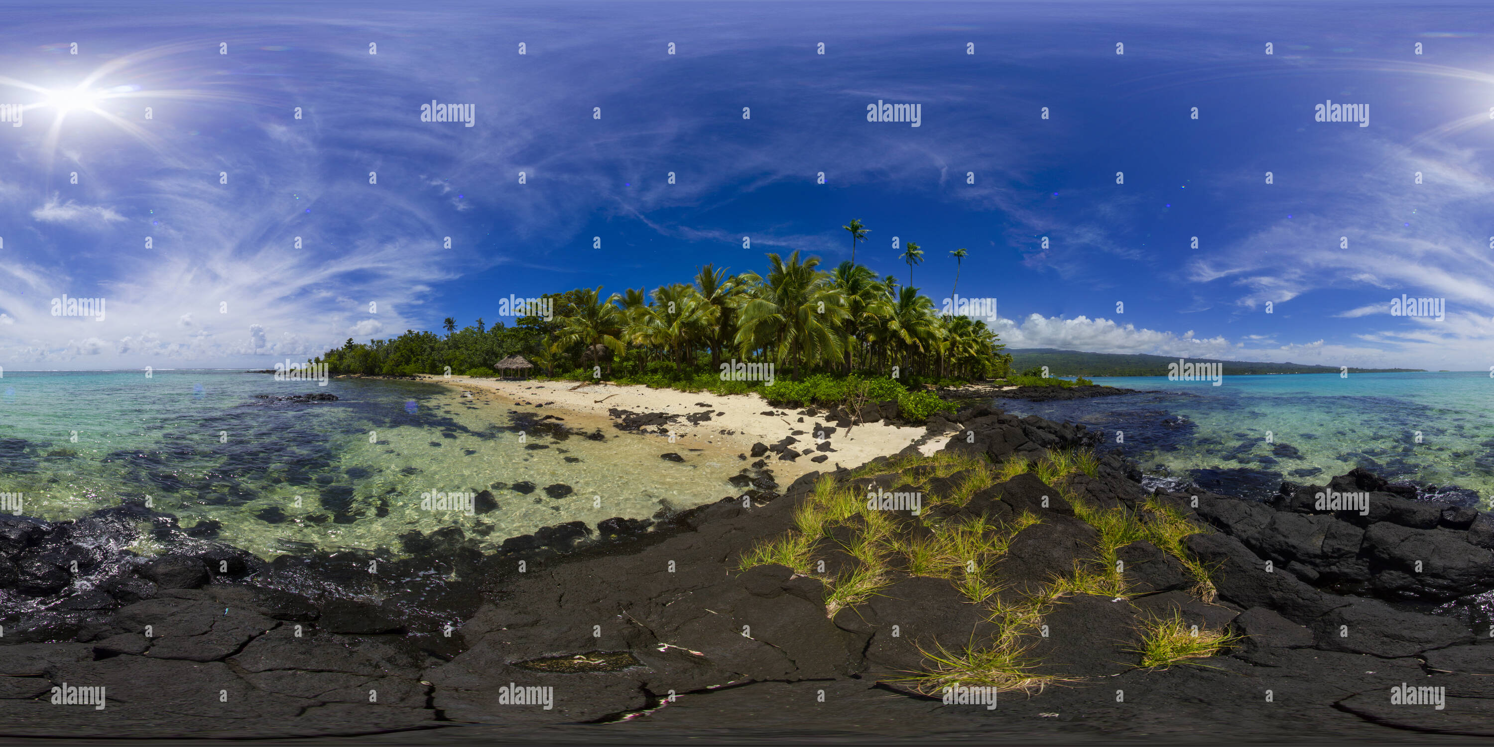 360° view of The black volcanic and turquoise marine of Asau bay in ...