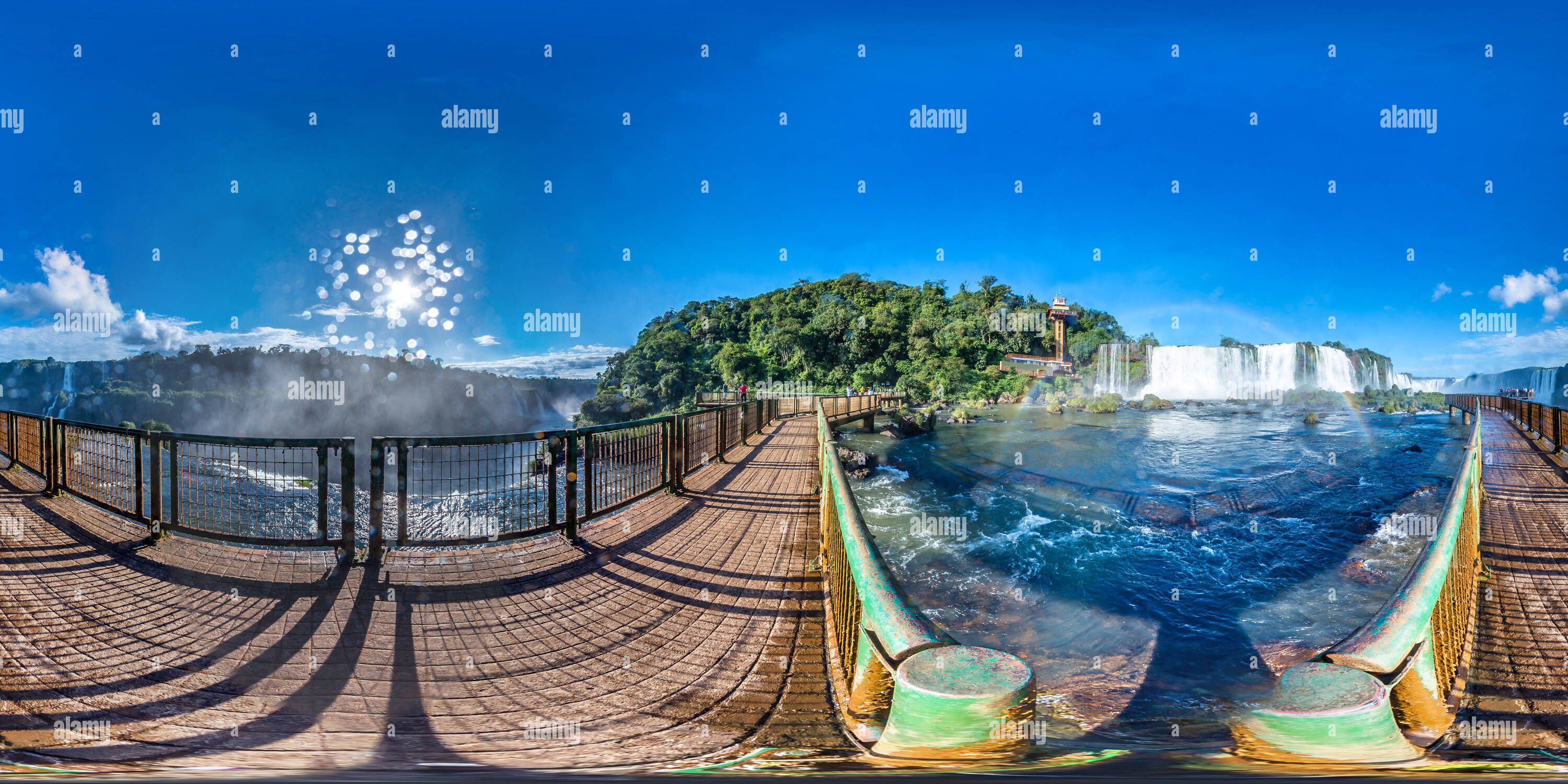 360° view of Iguazu Falls walkway to the edge of the falls of the ...