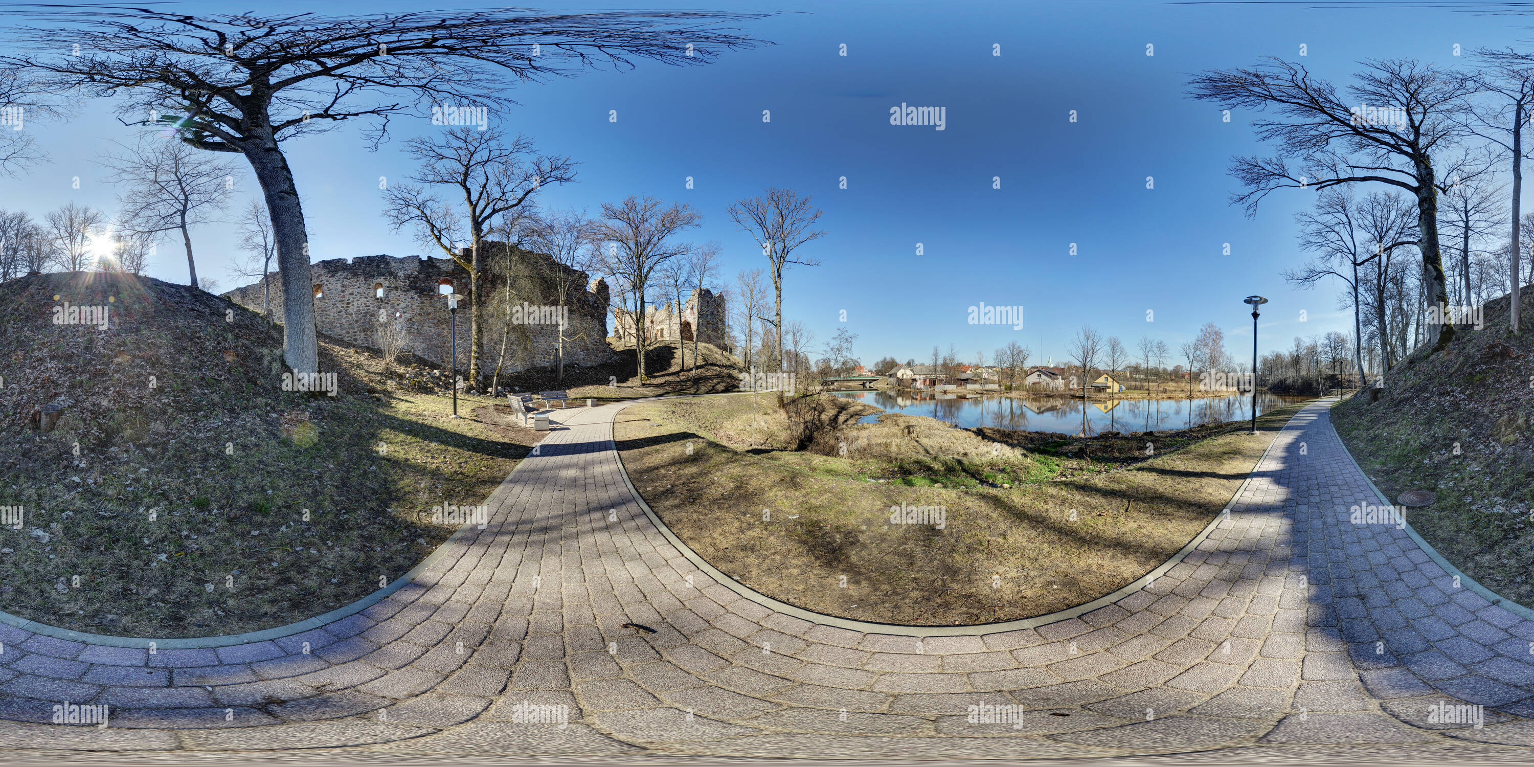 360° view of Dobele castle ruins and Berze river - Alamy