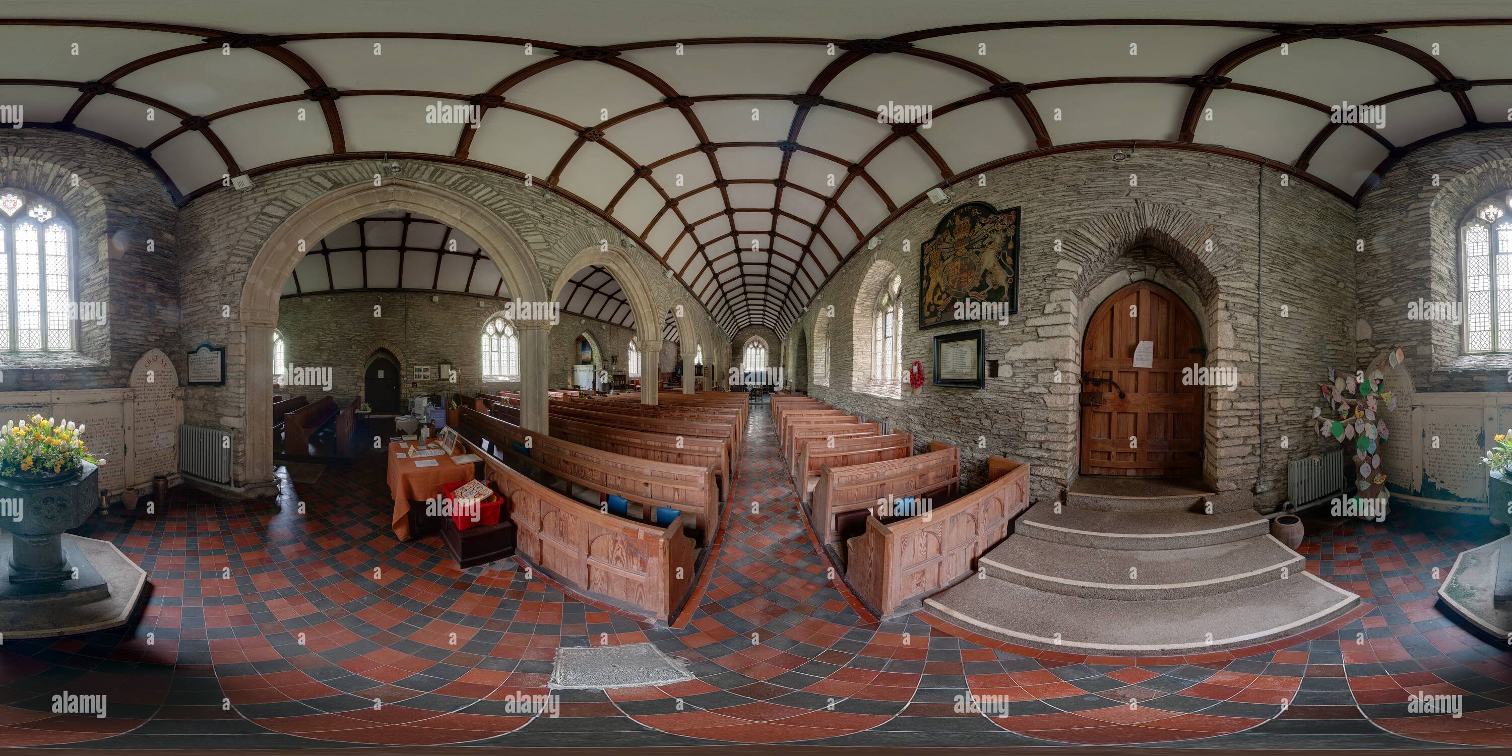360° view of St Breock Church, the view from the font - Alamy