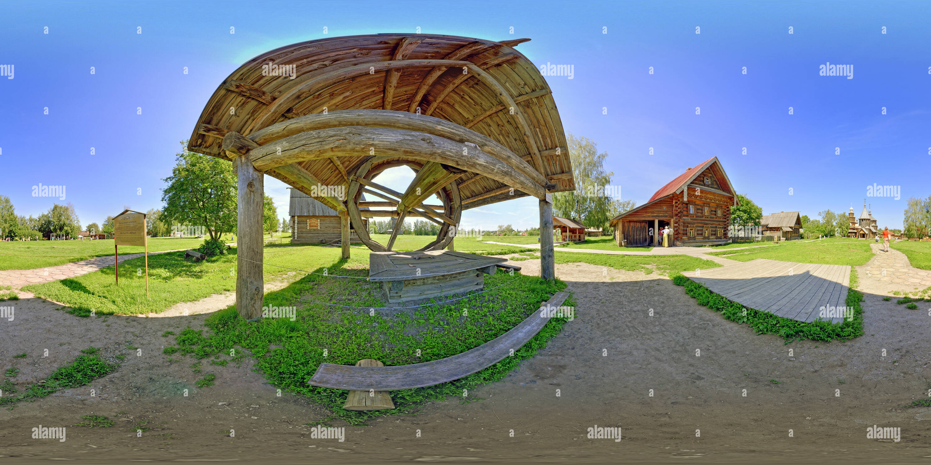 360° view of Well with a wheel in the Museum of Wooden Architecture ...